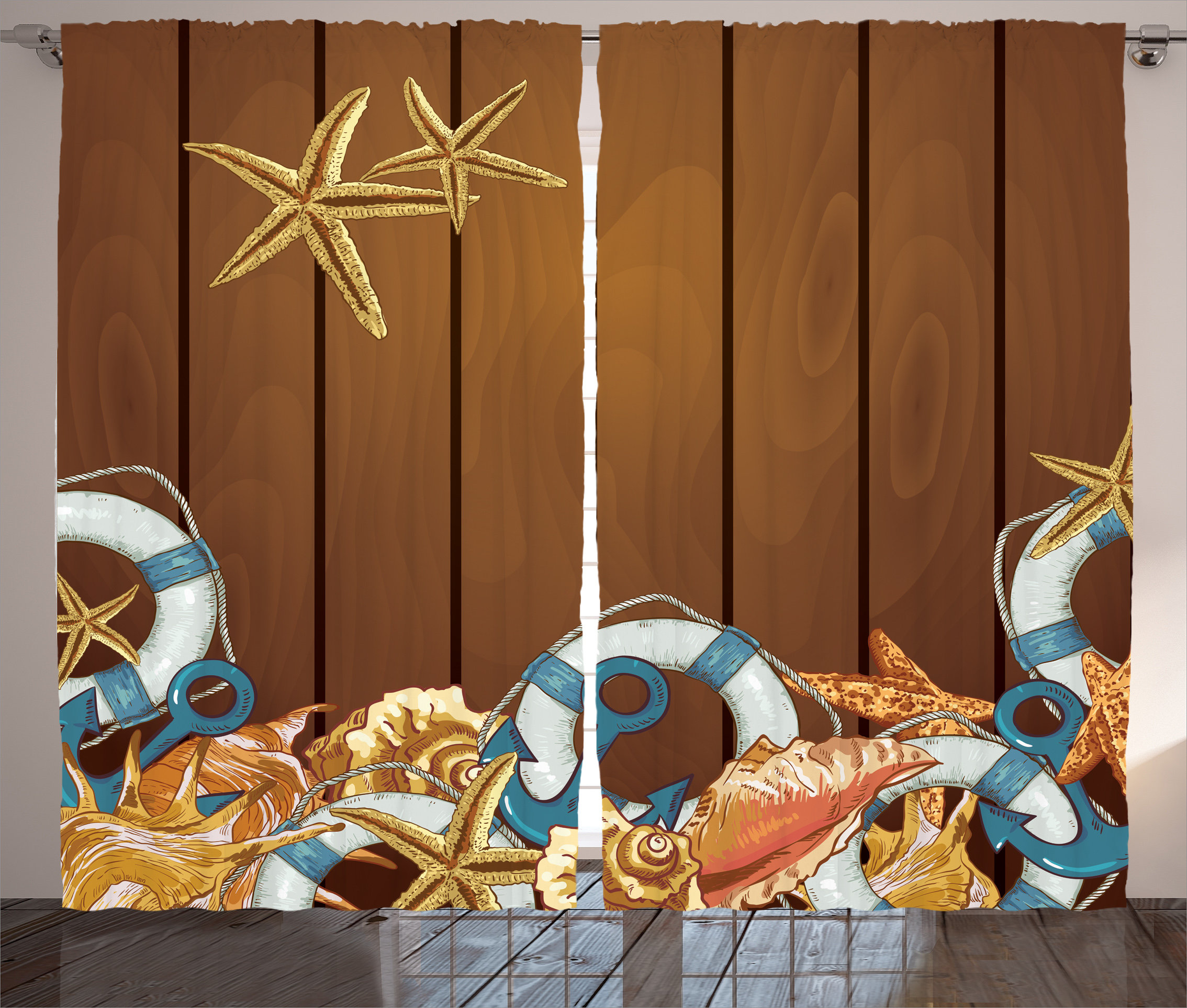 East Urban Home Nautical Seashells Semi-Sheer Rod Pocket Curtain Panels ...