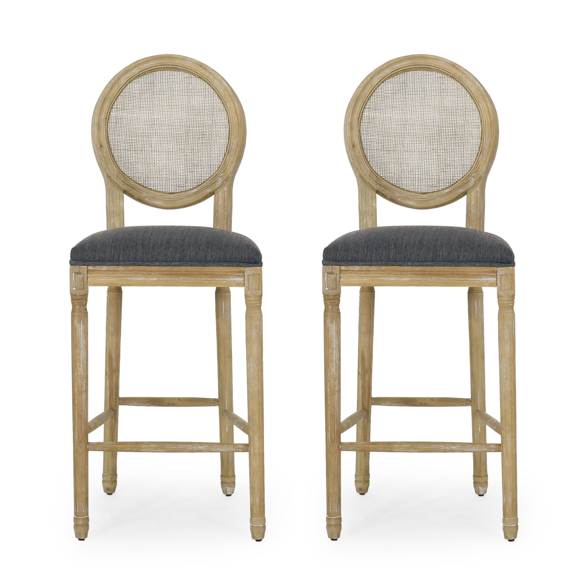Ophelia & Co. French Country Cane Bar Stool 2 Piece Set With Solid Wood ...