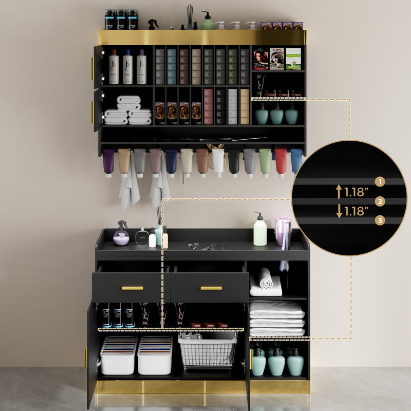 Everly Quinn Salon Station Barber Color Bar With Drawers And Adjustable ...