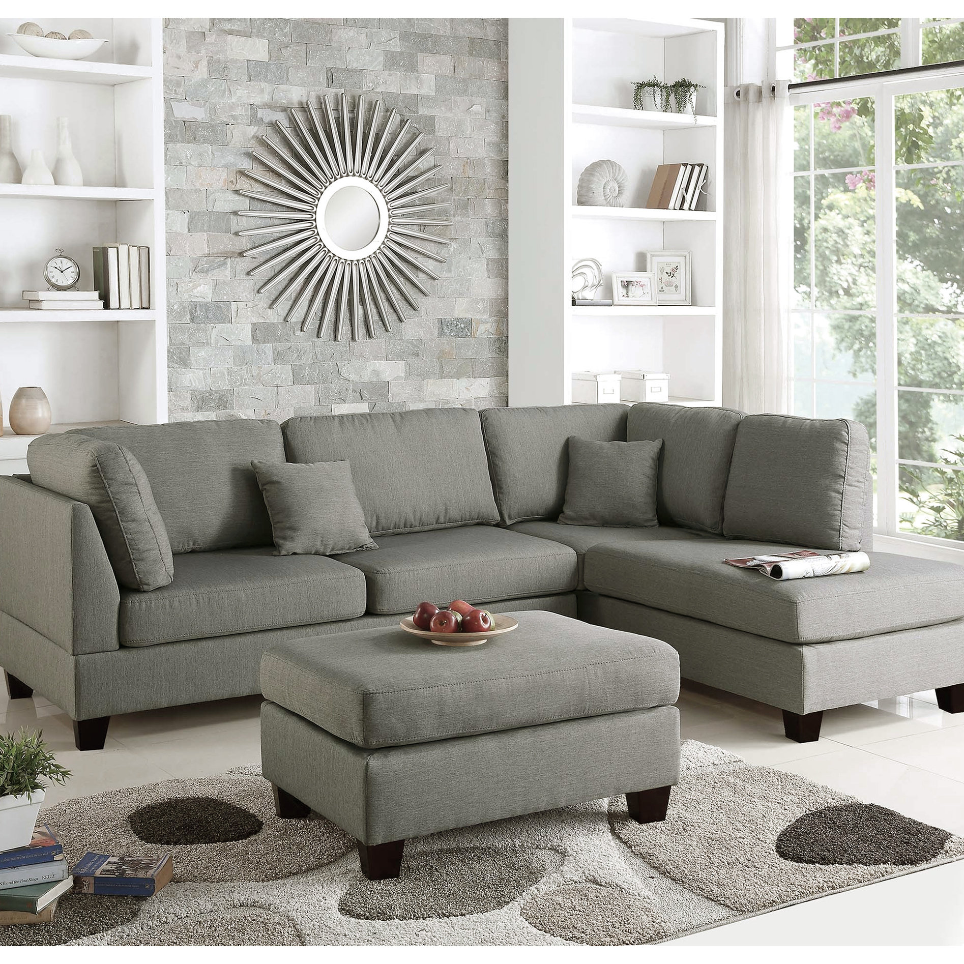 Latitude Run® Reversible Polyfiber Sectional With , Grey Color For ...