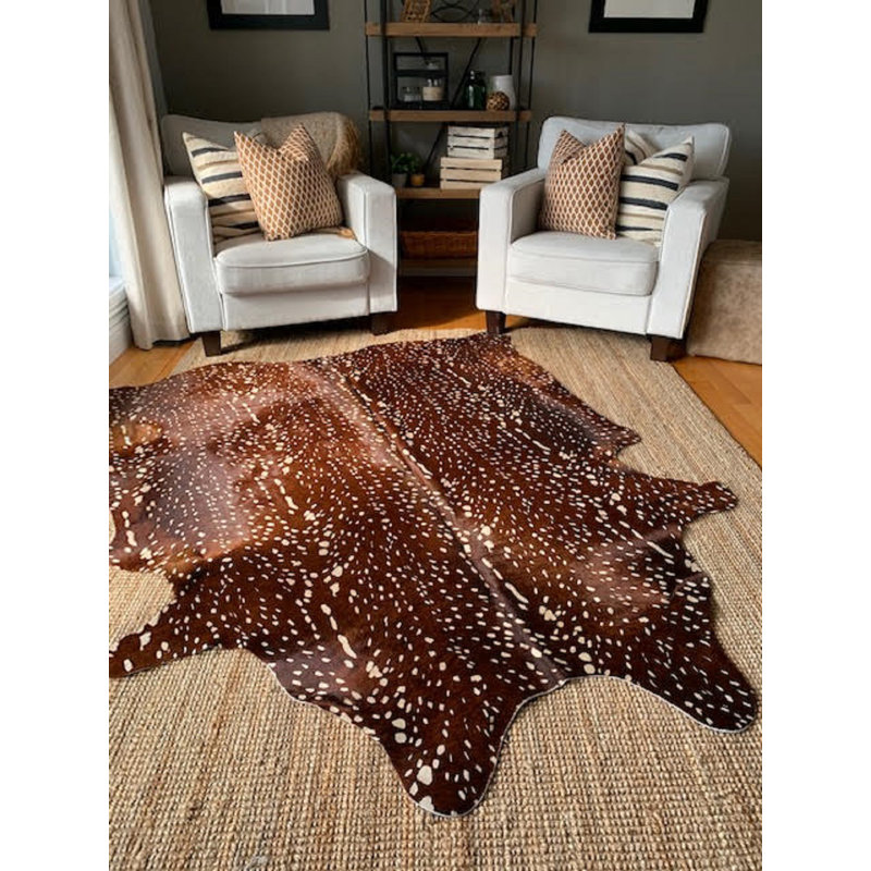 Cowhidesusa Handmade Axis Deer Print Cowhide Leather Dark Brown Rug ...