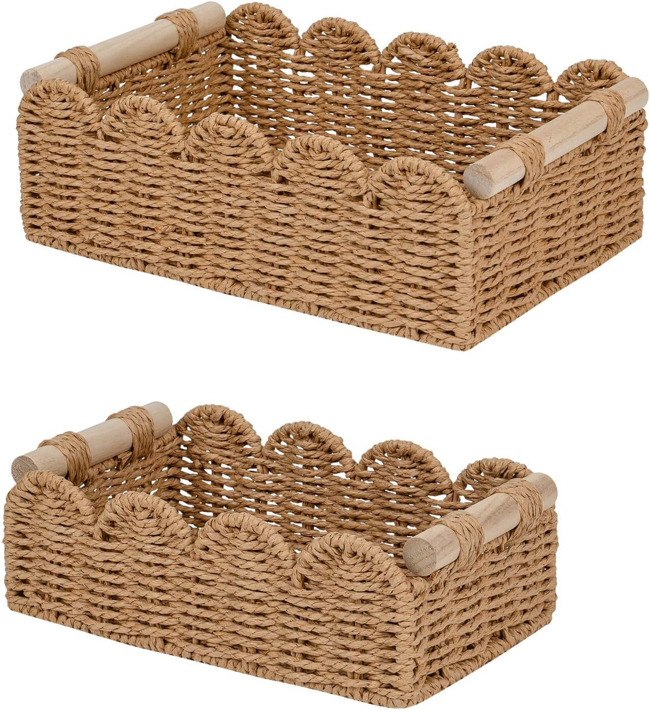 Dakota Fields Set Of 2 Paper Rope Scalloped Baskets | Wayfair