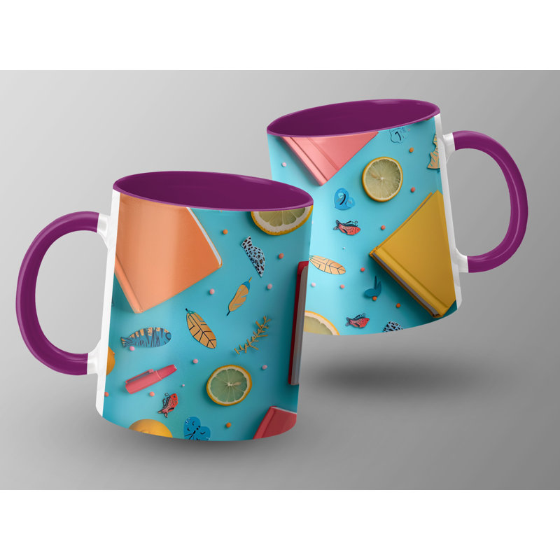 East Urban Home Set of 4 Kids Drawing Style 11oz Accent Mugs – White ...