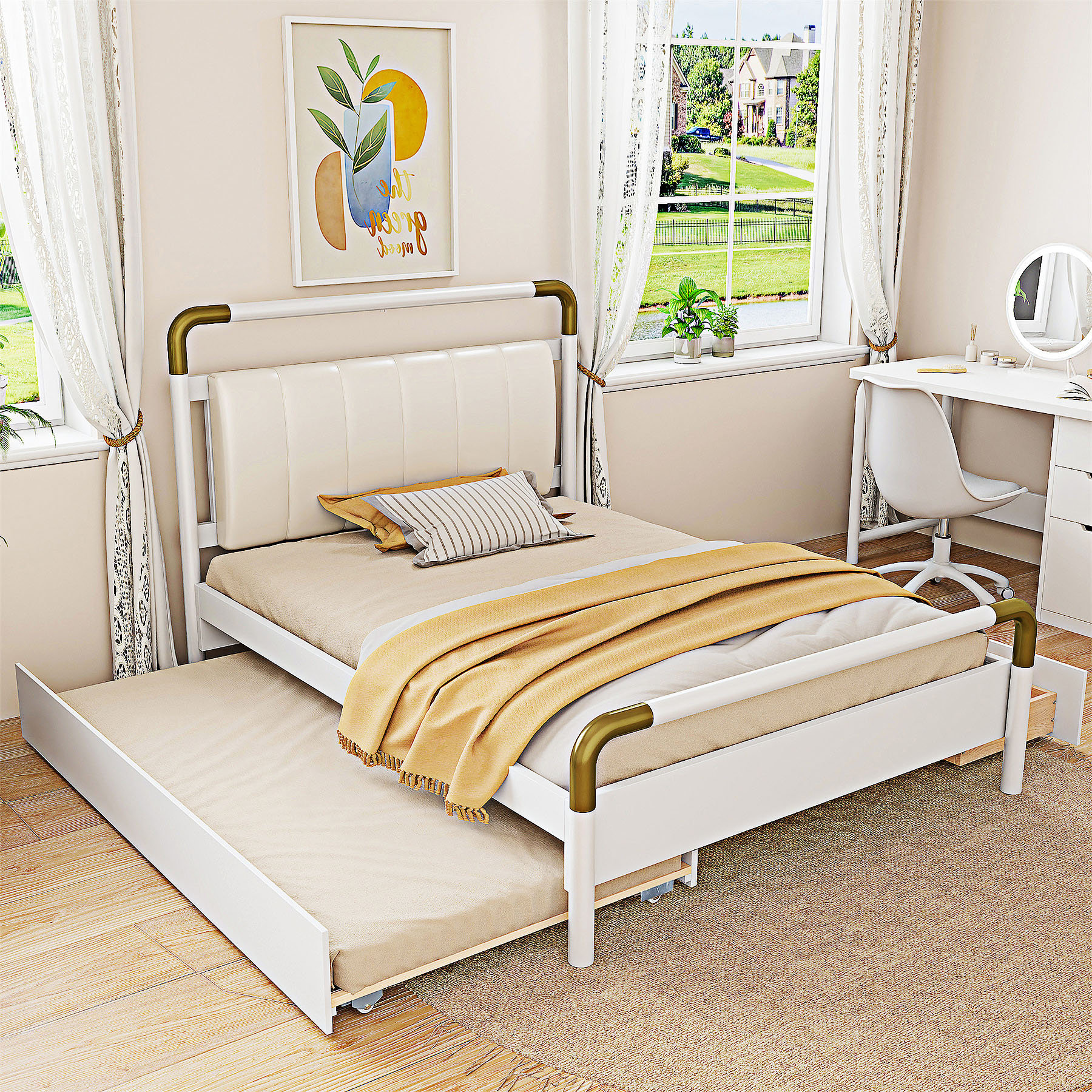 George Oliver Queen Size Wooden Storage Platform Bed with Trundle ...