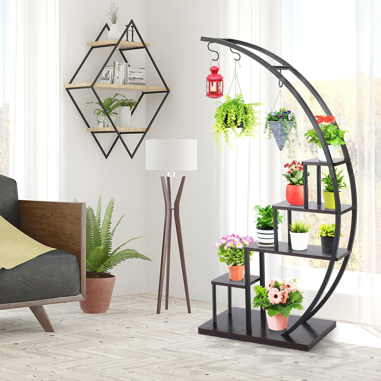 Latitude Run® 5-Tier Curved Plant Stand With Hanger - Wayfair Canada