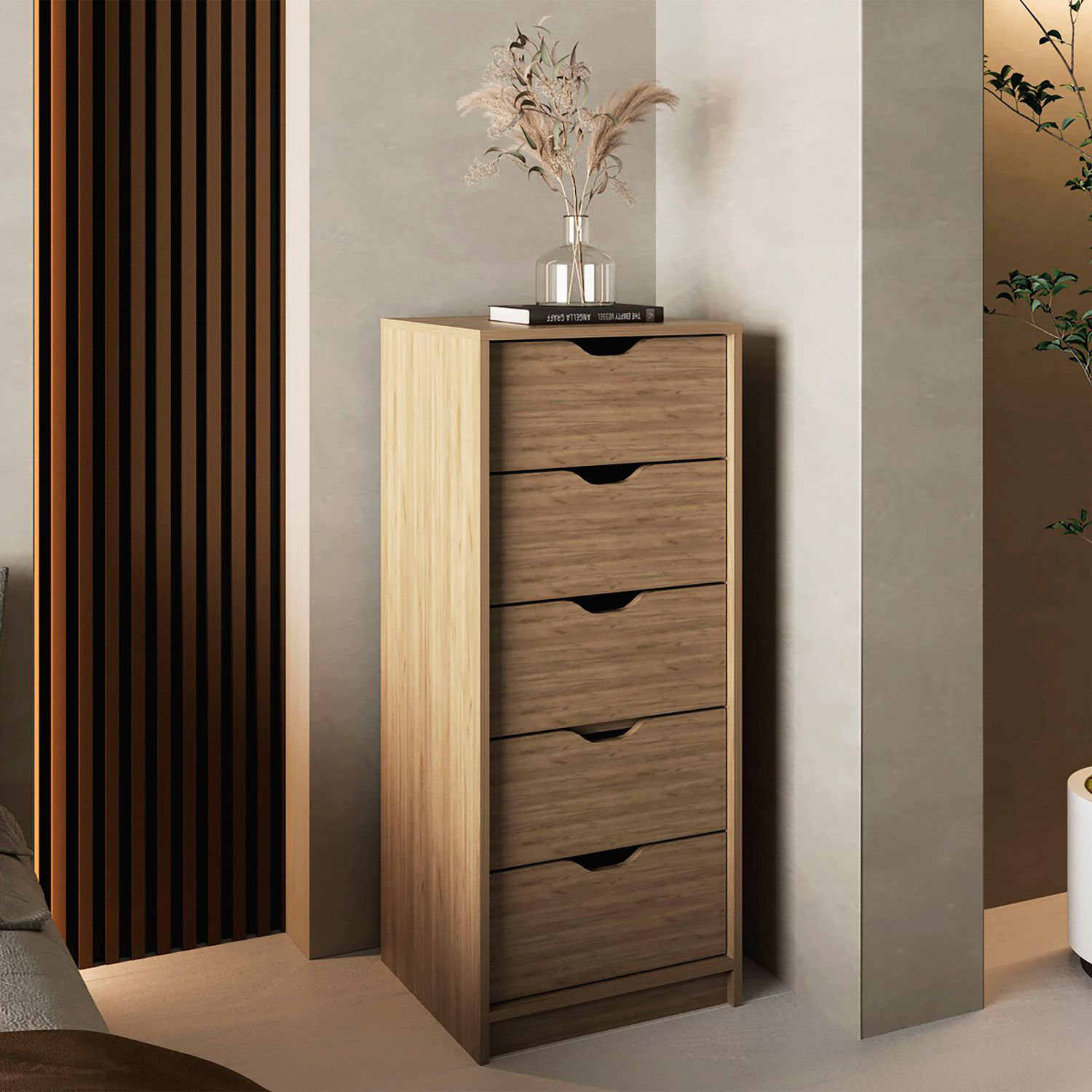 George Oliver Basilea Tall Narrow Dresser with Pull Out System, Five ...