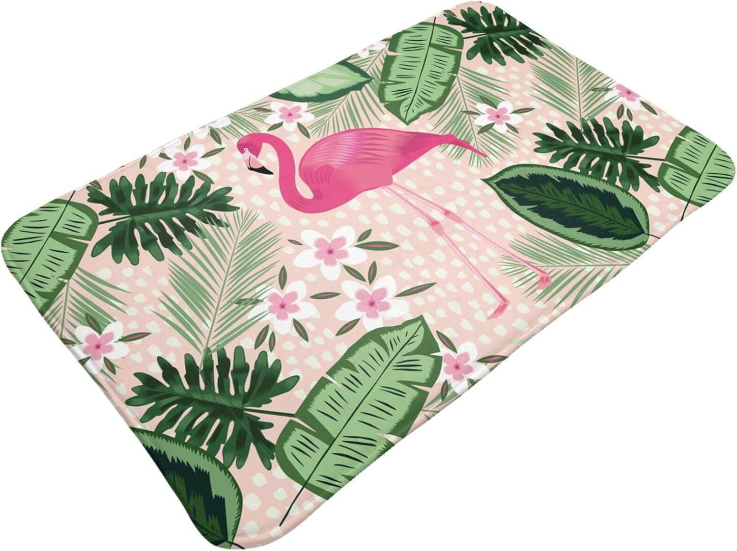 Bayou Breeze Flamingo Palm Leaves Flowers Bath Mat Non-Slip Soft ...