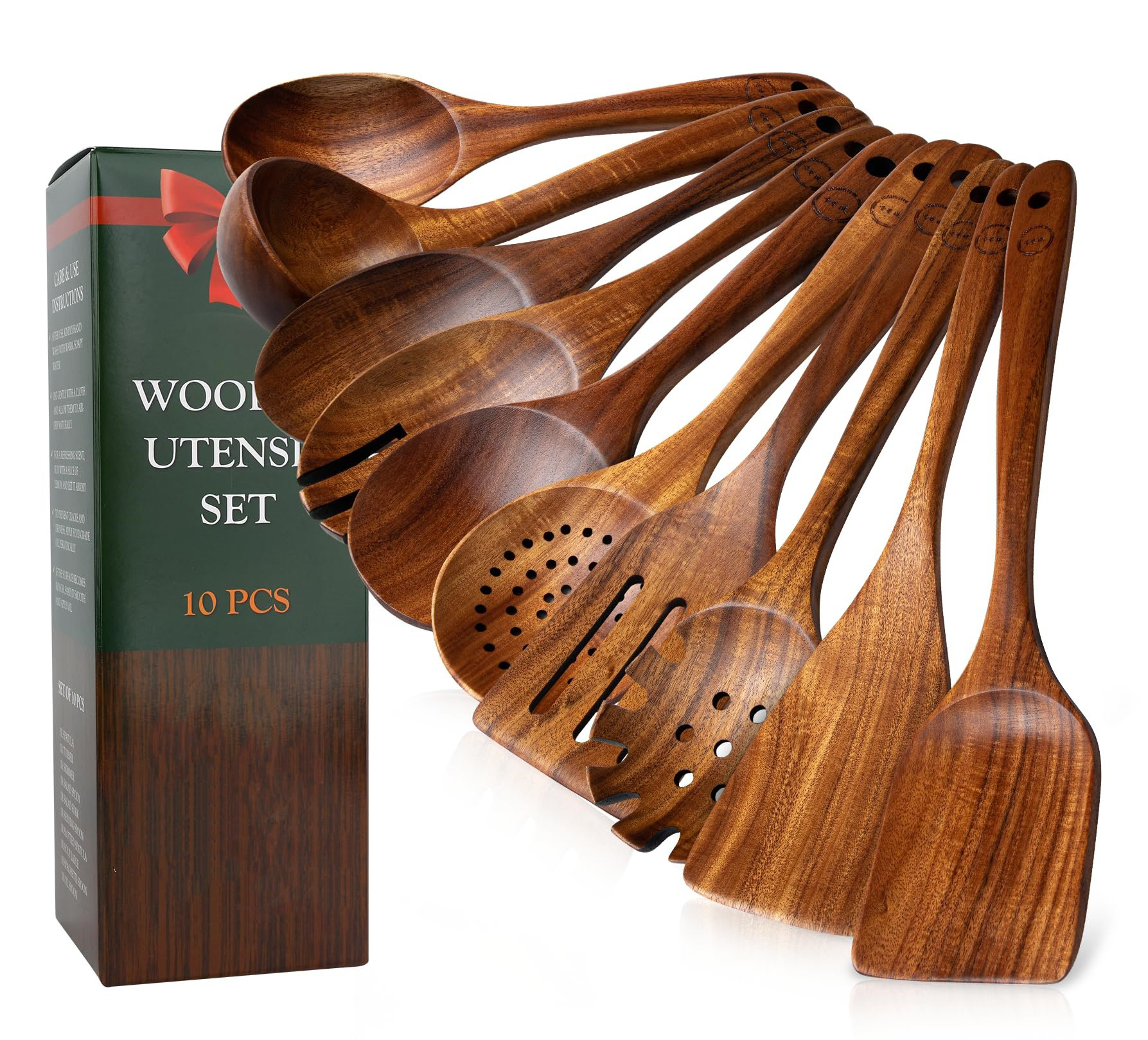 ENOLIL 10 Pcs Teak Wood Cookware Utensil Set with Smooth Finish | Wayfair