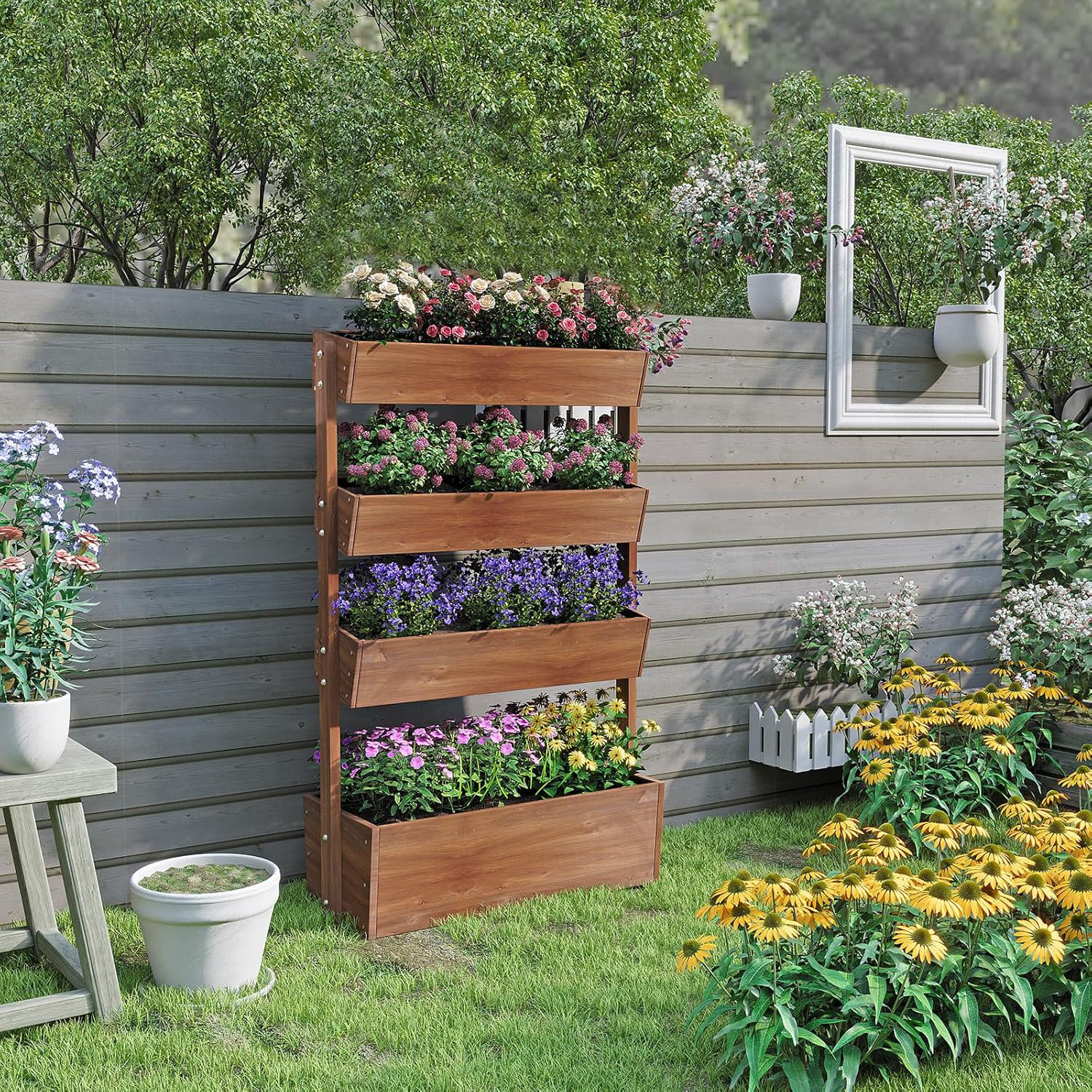 Tiered Garden Planter Boxes Raised Garden Bed 2 Tier Cedar, Raised