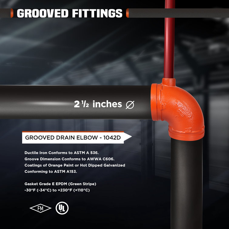 Highcraft 2-1/2" Grooved 90F Elbow With Drain Ductile Iron, Joins Pips ...