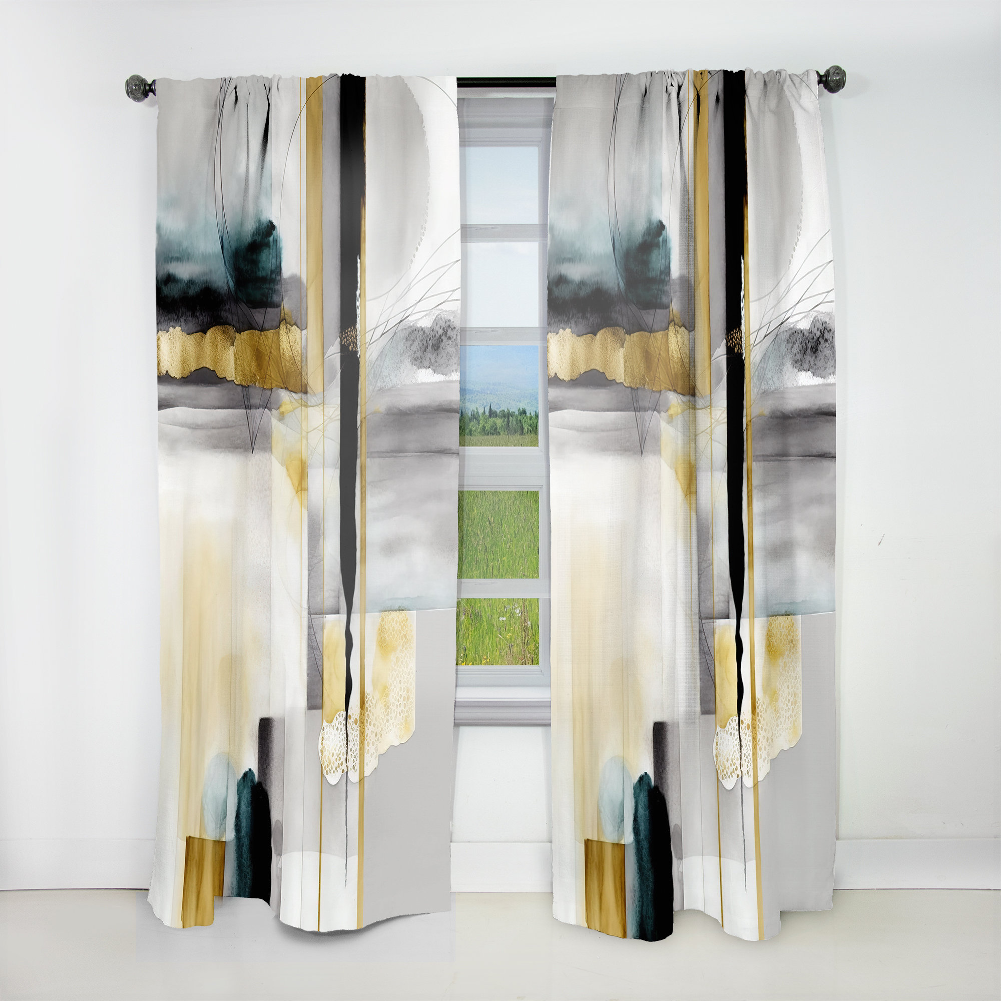 Design Art Abstract Transitional Shapes Black IV - Modern Curtain ...