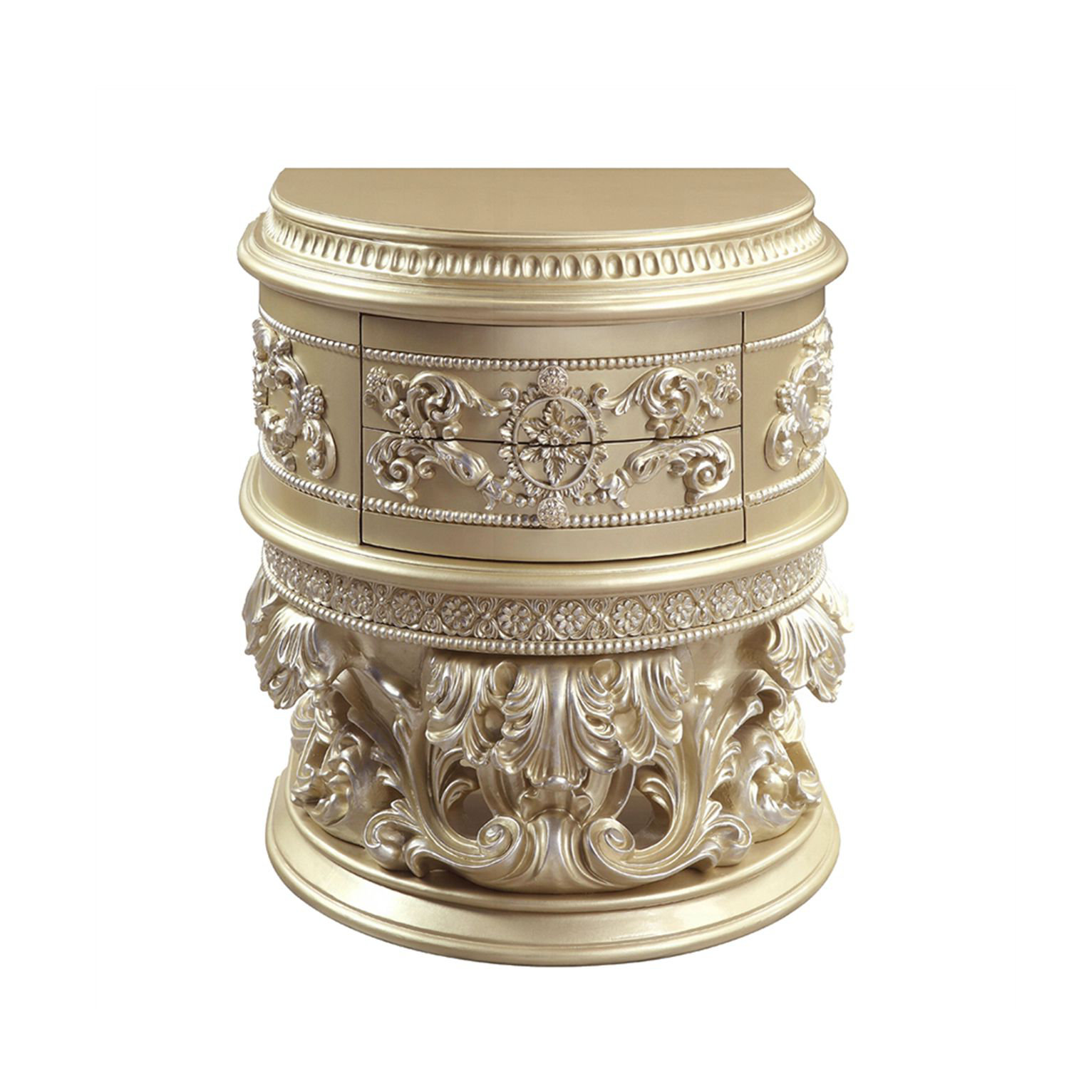 Blendoi Brooke Champagne Silver Resin Nightstand with 2 Drawers and Ornate Accents for Elegant ...