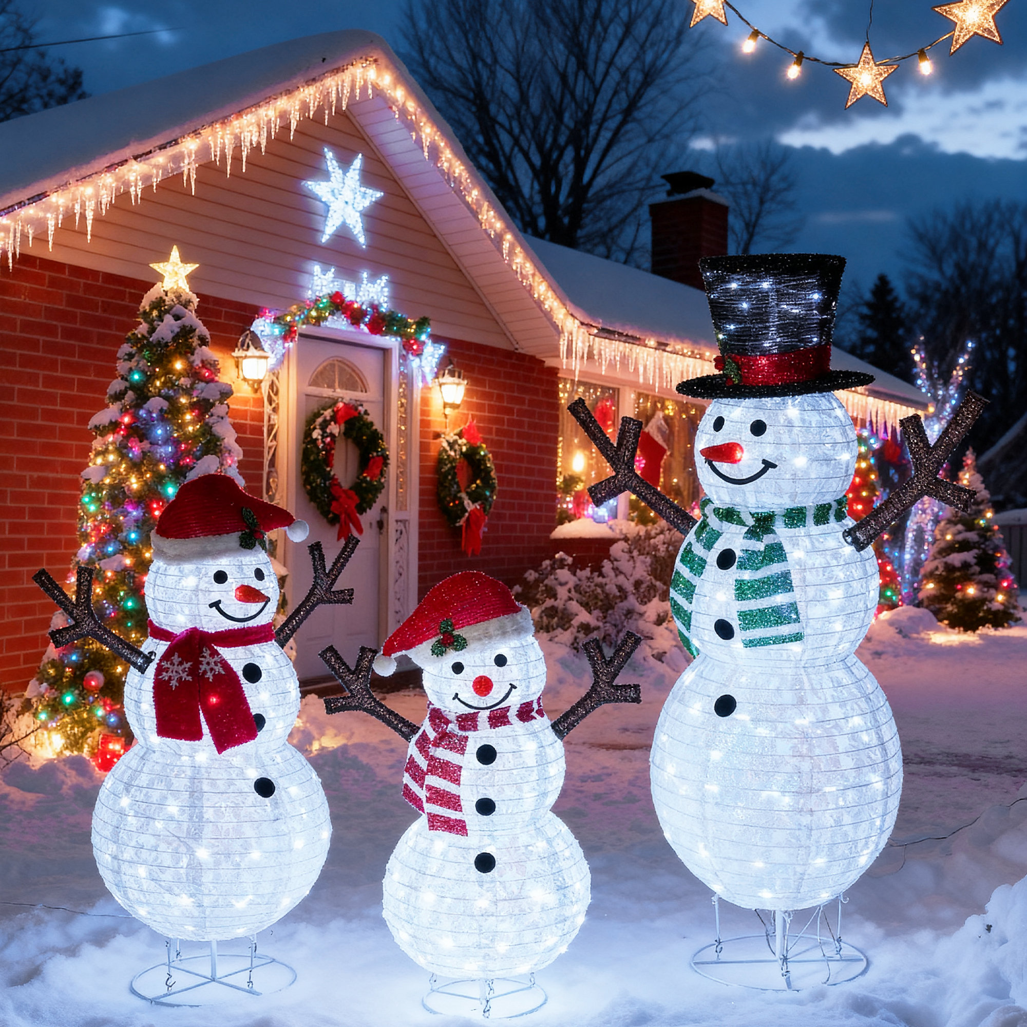 Conpsxc 3 Piece 3d Lighted Snowman Family Outdoor Christmas Decorations ...