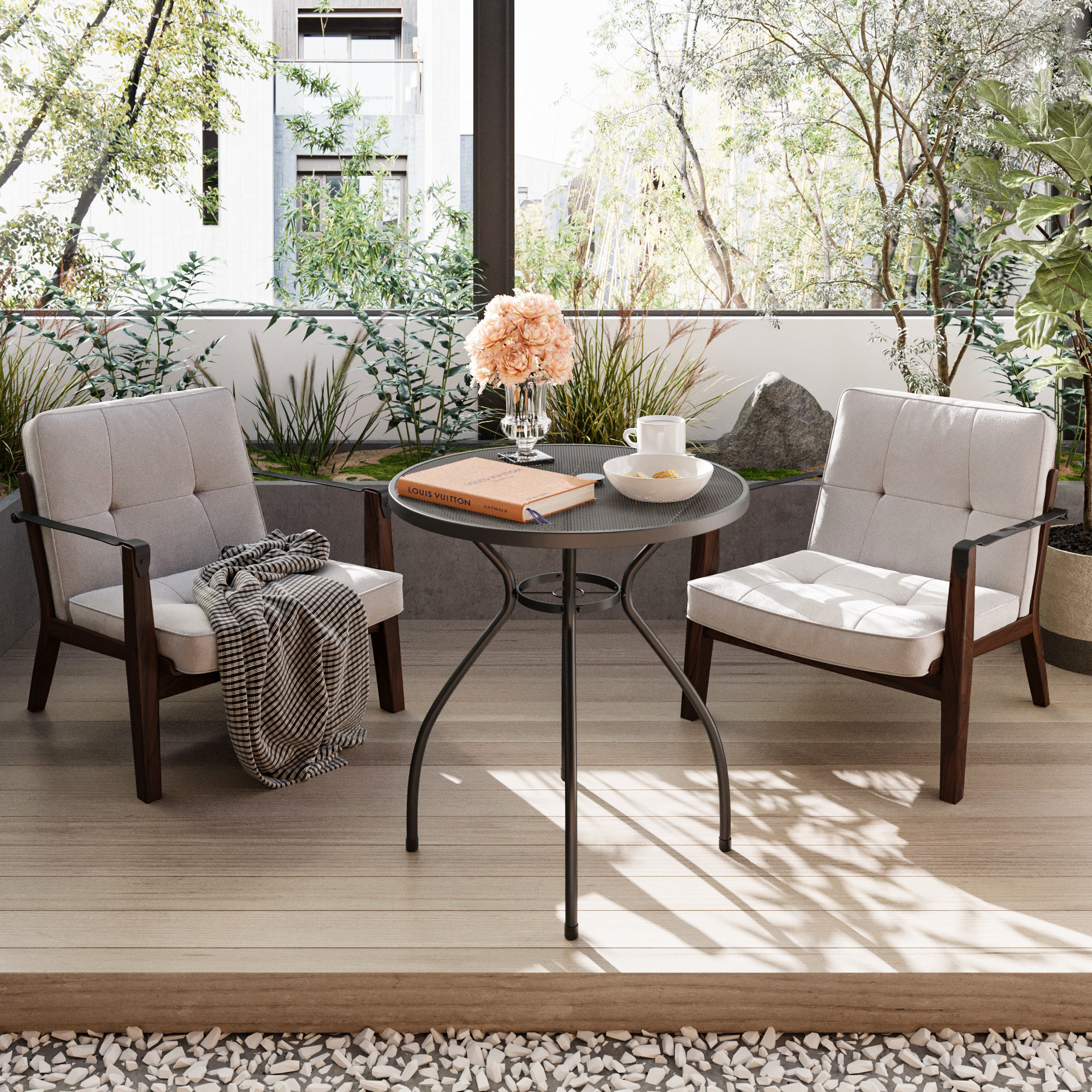 George Oliver Sleek Metal Mesh Patio Table – Modern Outdoor Bistro ...