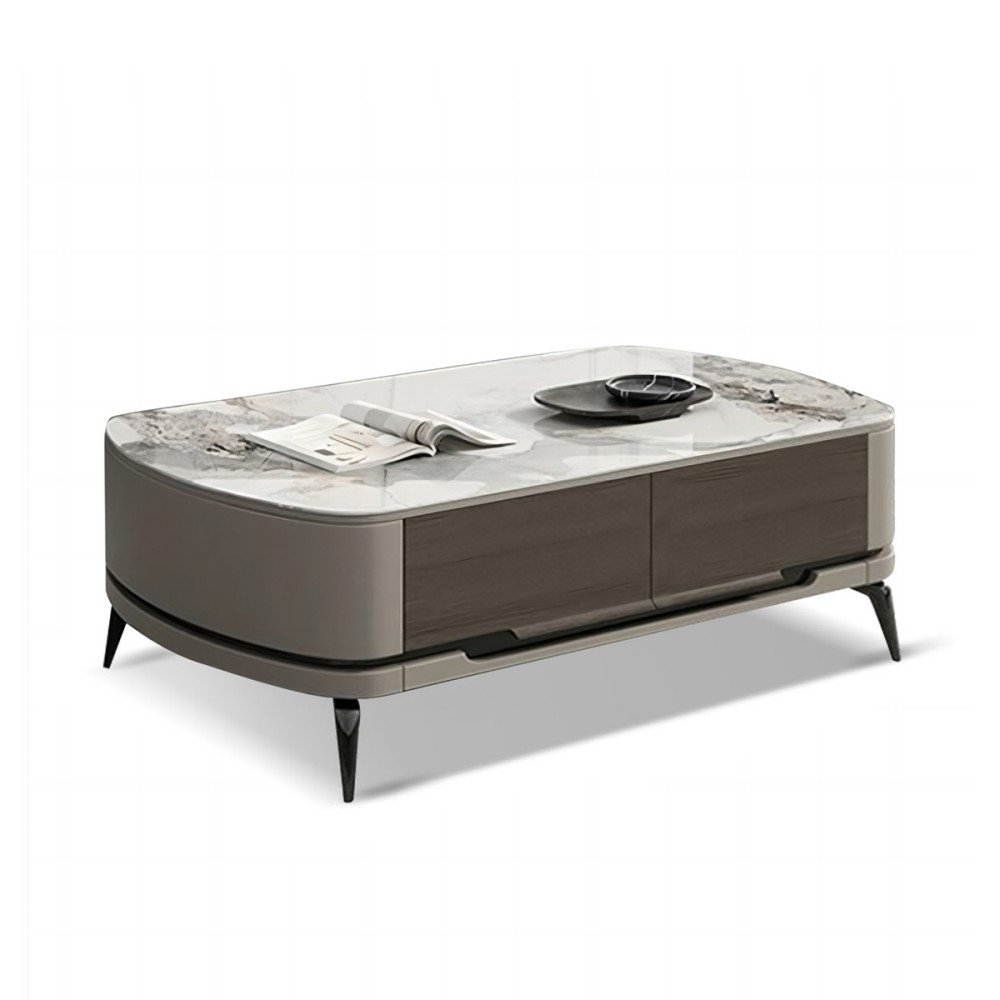 Furnire Lewi 51.18"Grey Stone + Manufactured Wood Oval Coffee Table ...