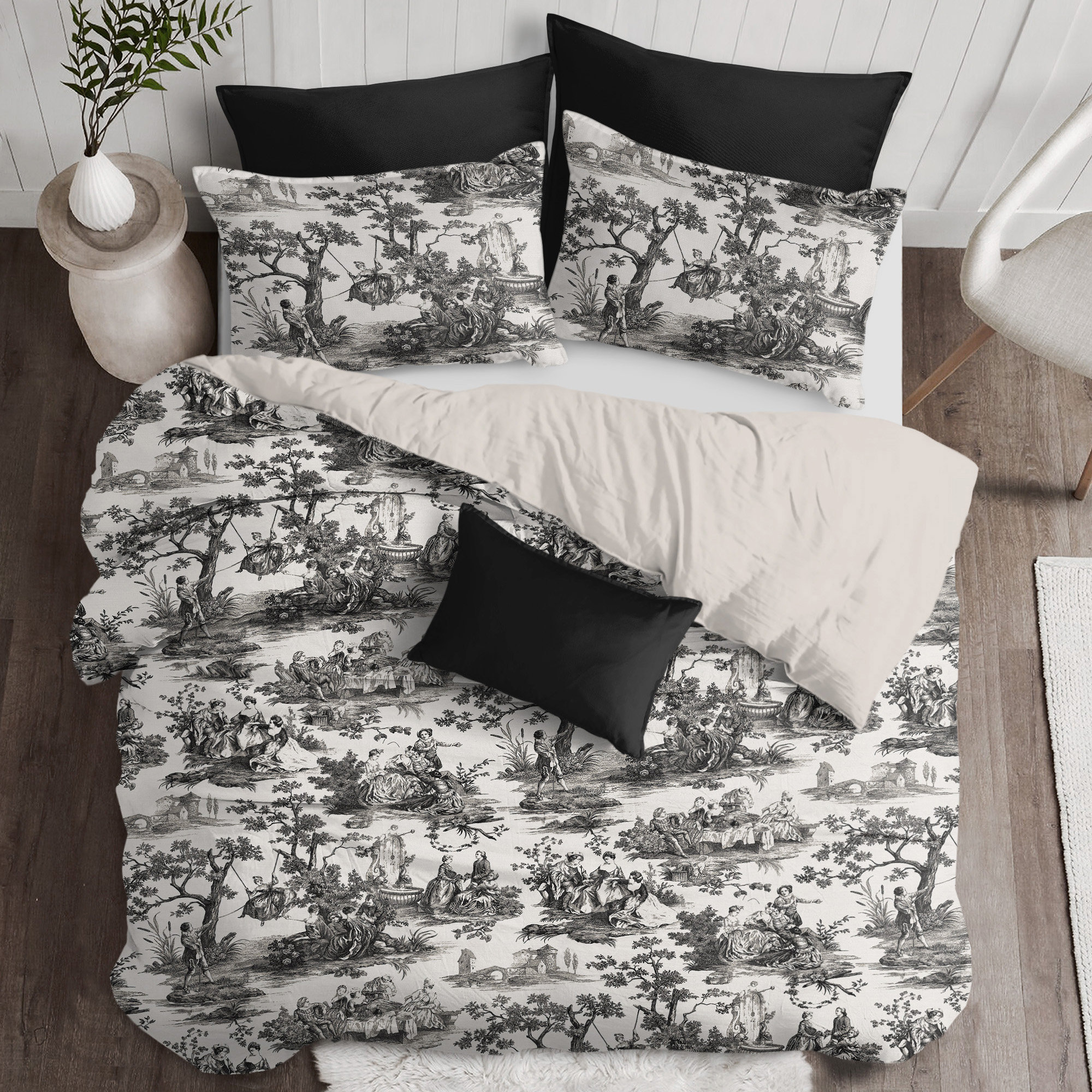The Tailor's Bed Ensemble de housse de couette standard en coton noir ...