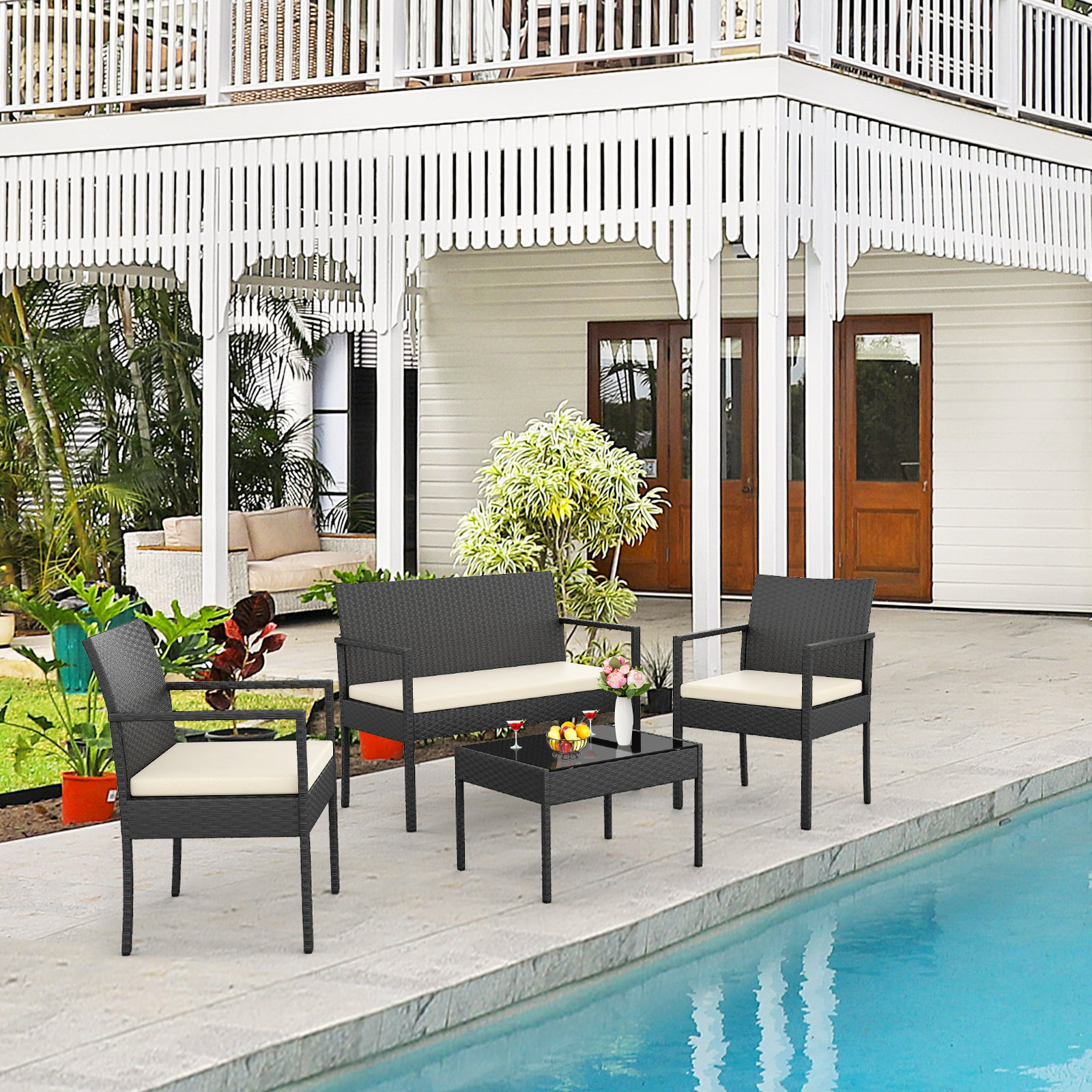 17 Stories Outdoor Poppell All Weather Wicker 3 - Person Seating Group ...