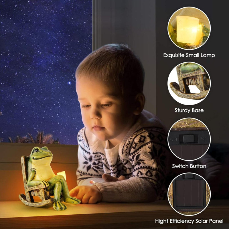 Trinx Miniature Frog Garden Statue With Solar Light | Wayfair