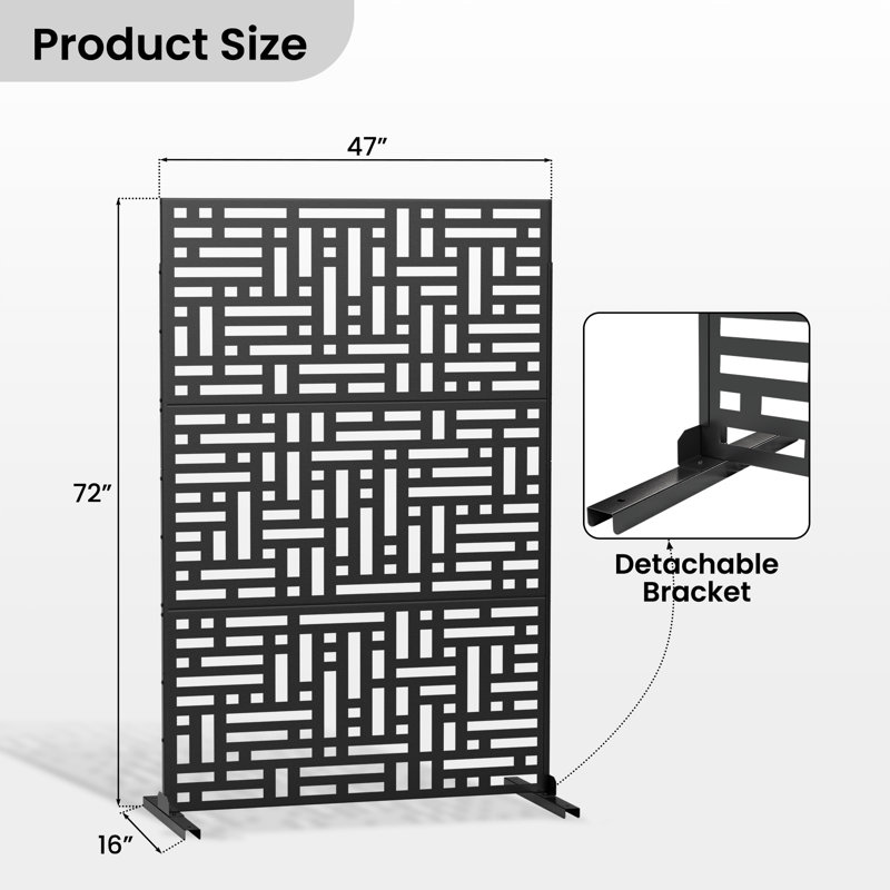 YOUDENOVA 6 ft. H x 4 ft. W Metal Privacy Screen Fence Geometry-Black ...