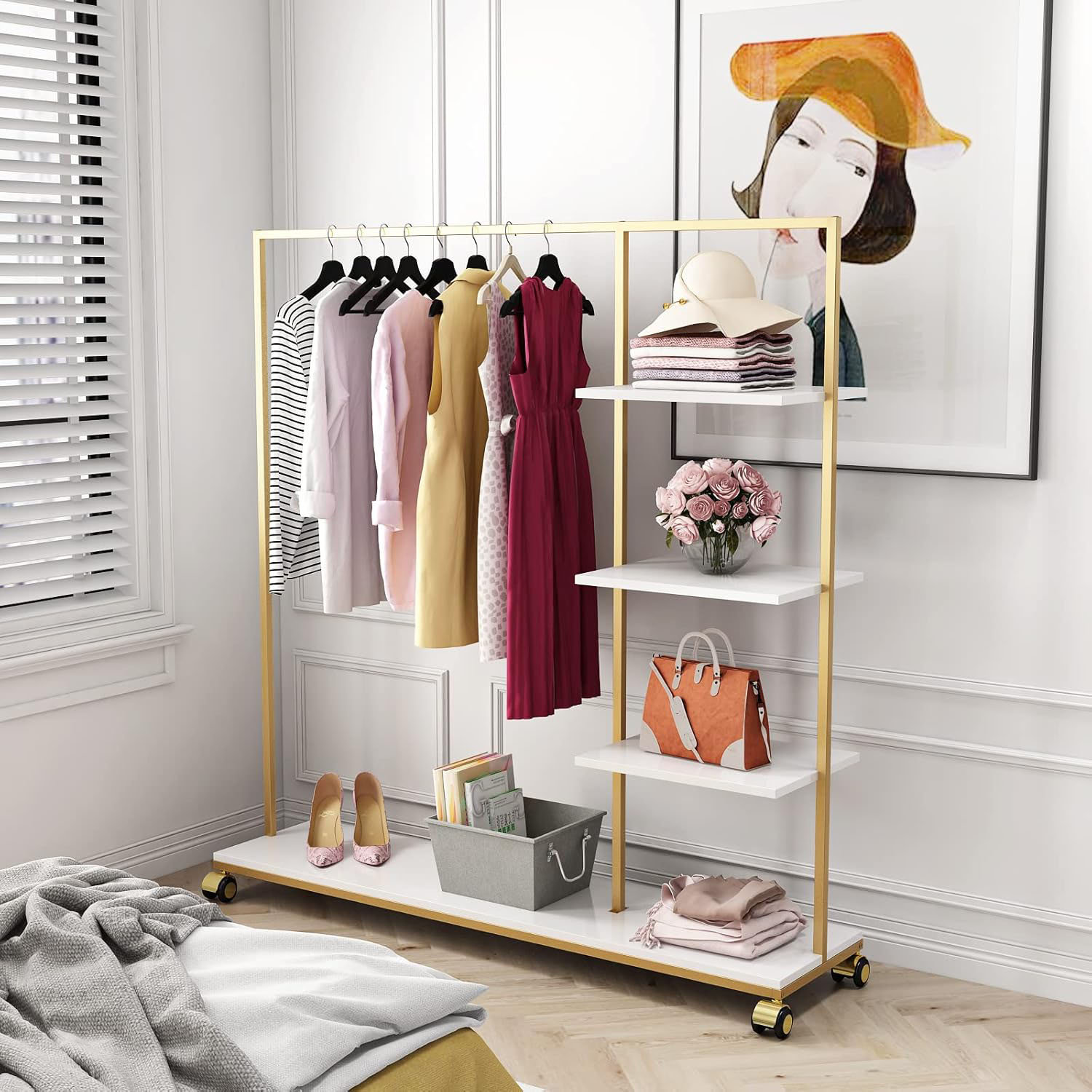 Everly Quinn Metal Gold Clothing Rack For Boutique Use, Heavy Duty ...