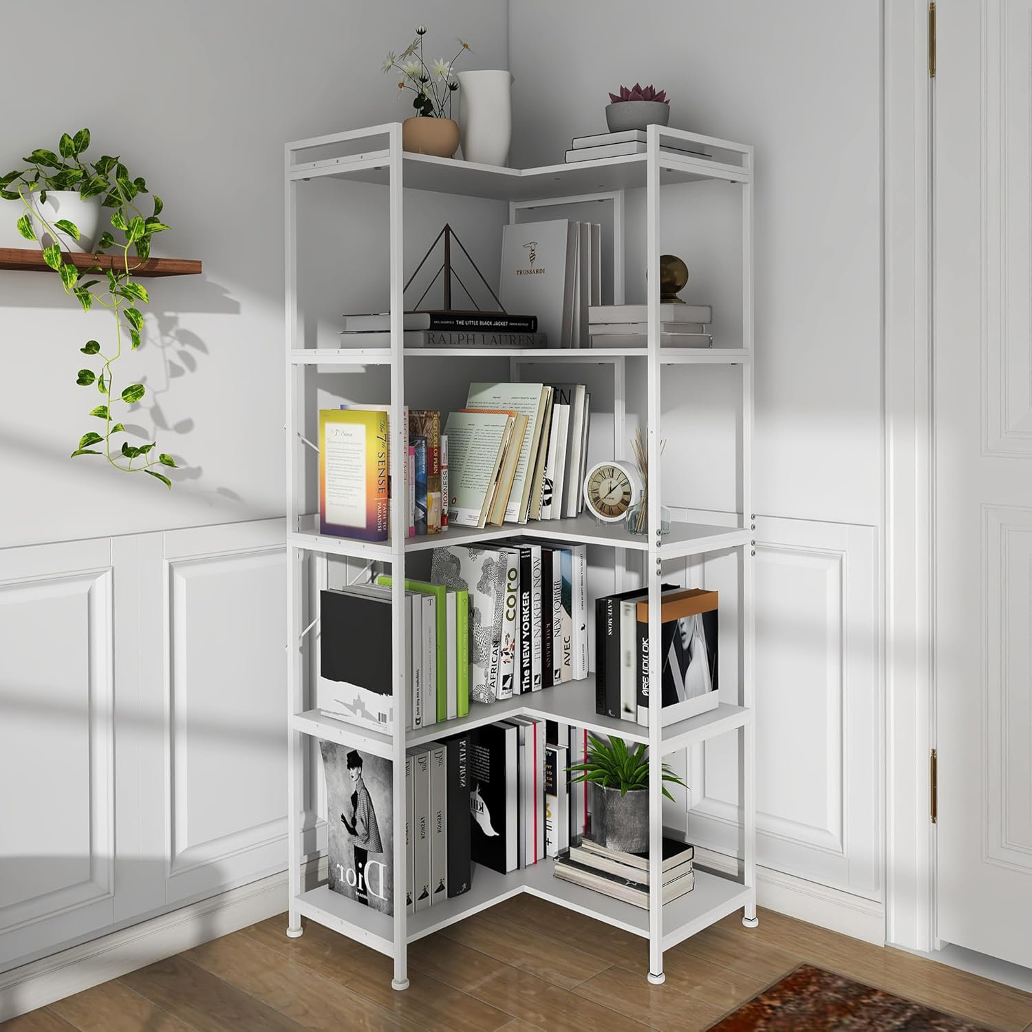 17 Stories Bookshelf 5 Tier Deformable Corner Bookcase Free Standing ...