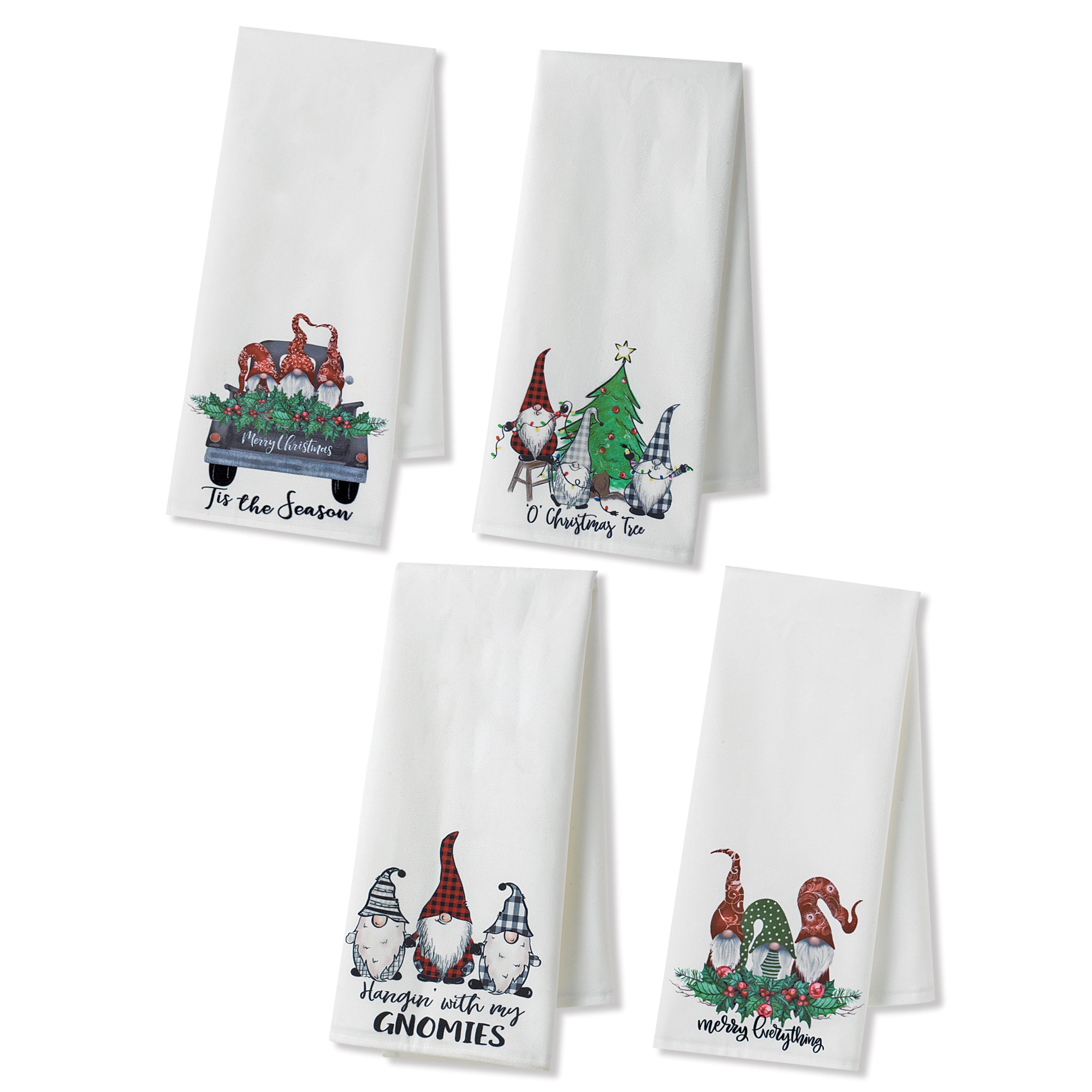 The Holiday Aisle® 27 In. Fabric Gnome Design Tea Towels Set Of 4 | Wayfair