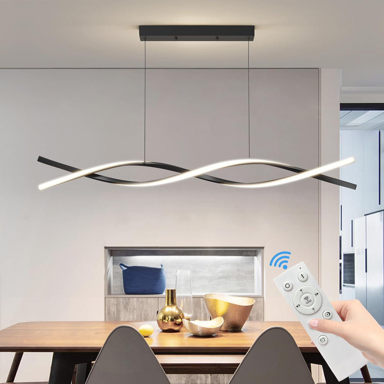 Wrought Studio 47Inch Black Chandelier Modern Ceiling Wave Pendant ...