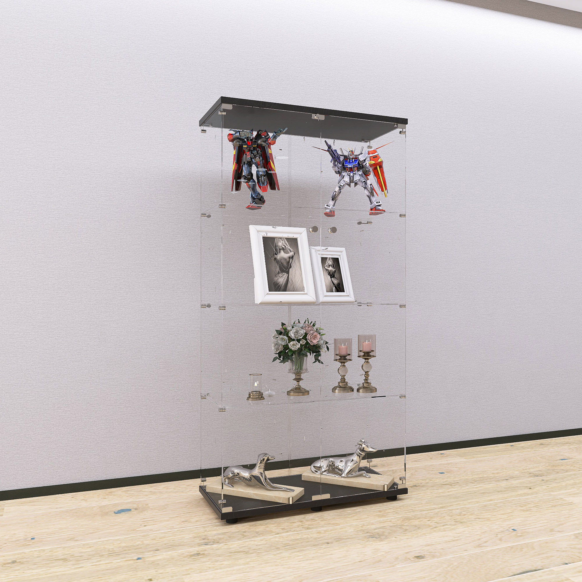 Ivy Bronx LED Glass Display Cabinet 4-Shelf With Door And Lock,Curio ...