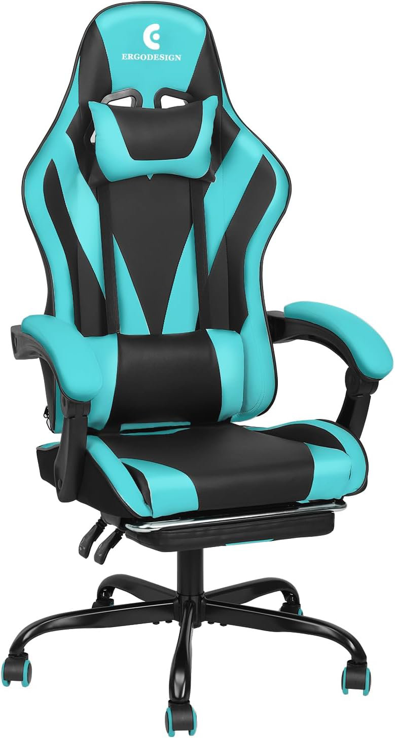 Inbox Zero Gaming Chair with Linkage Armrest & Footrest, High Back ...