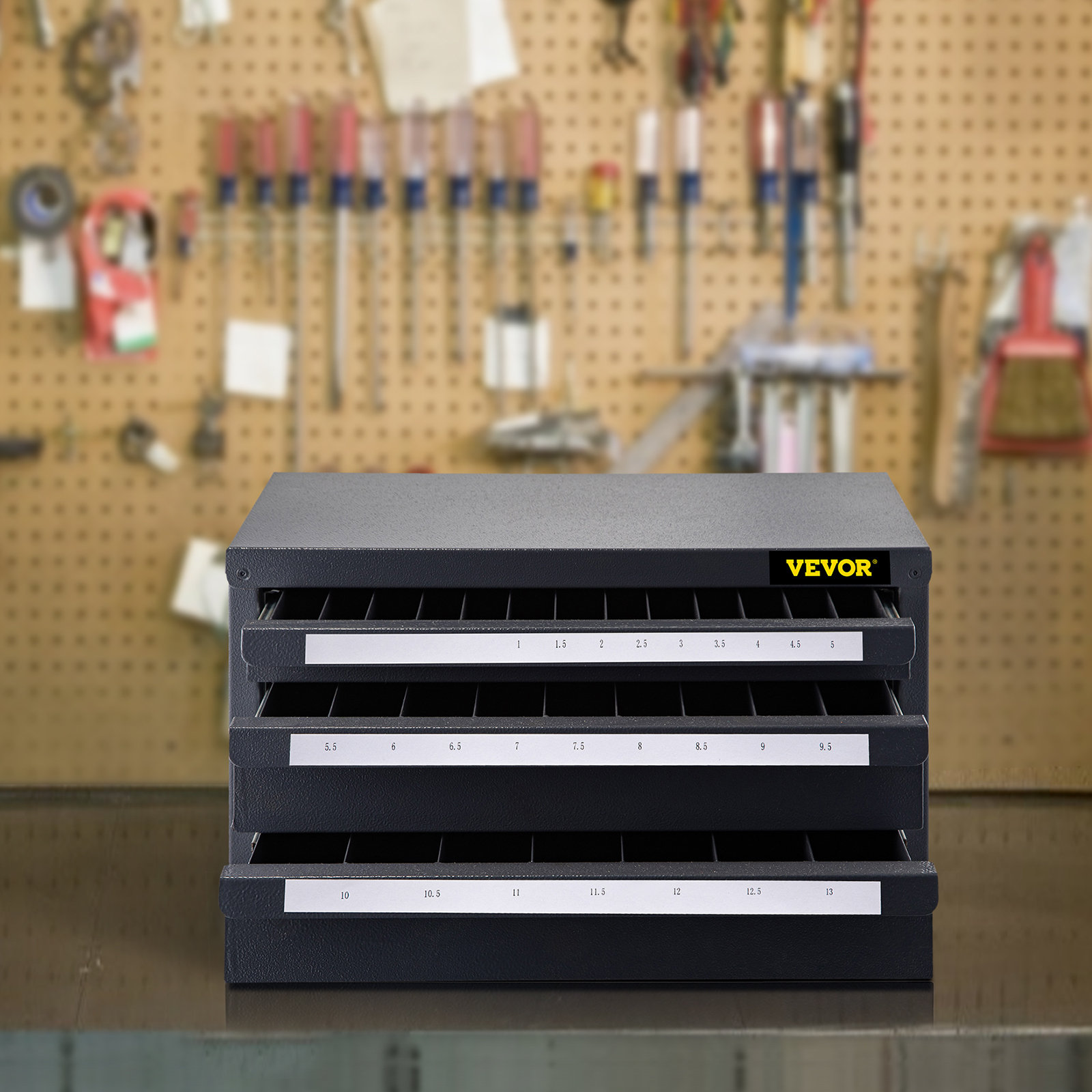 VEVOR Drill Bit Dispenser Cabinet, Three-Drawer Drill Bit Dispenser ...