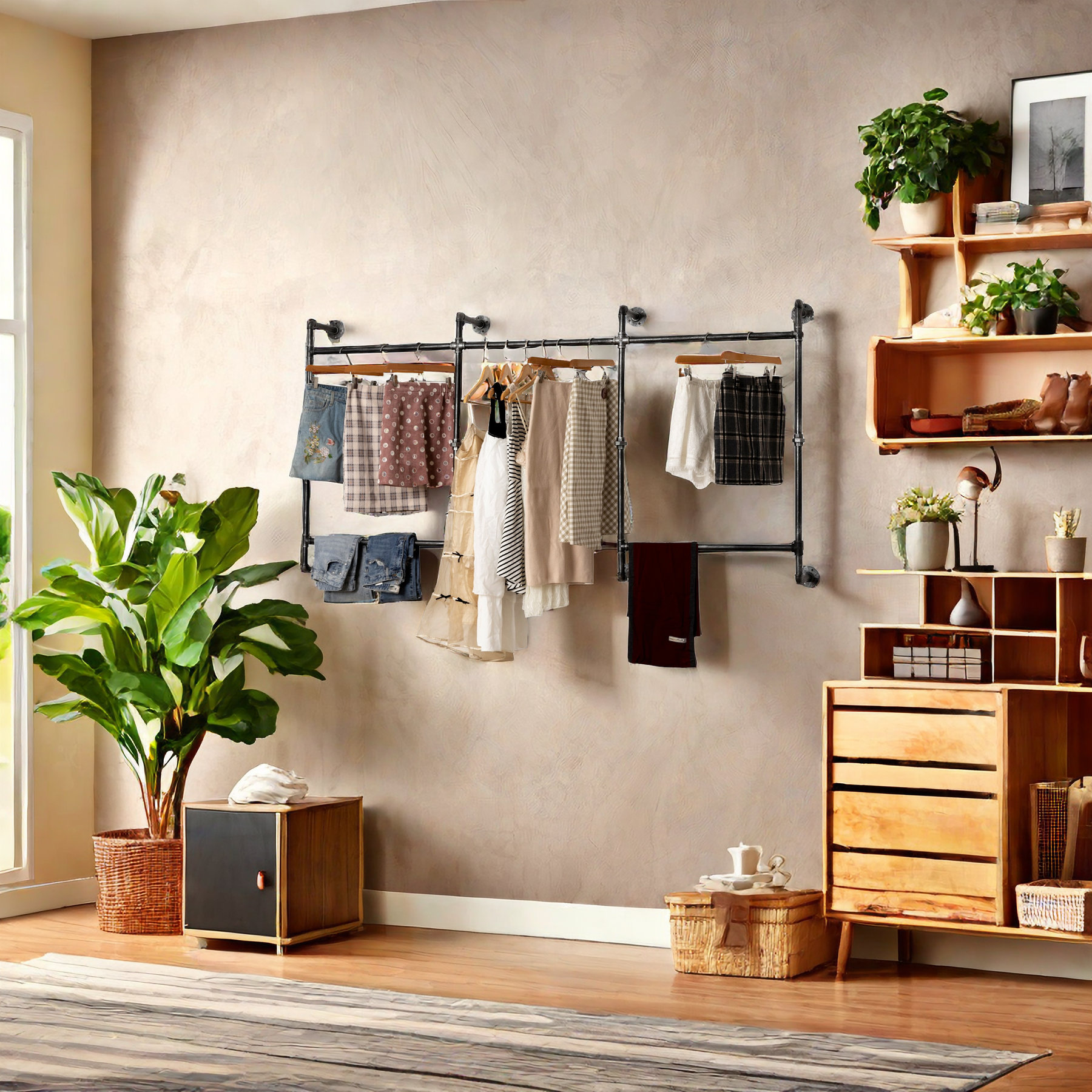 Williston Forge Industrial Pipe Clothing Rack ,Clothes Rack For ...