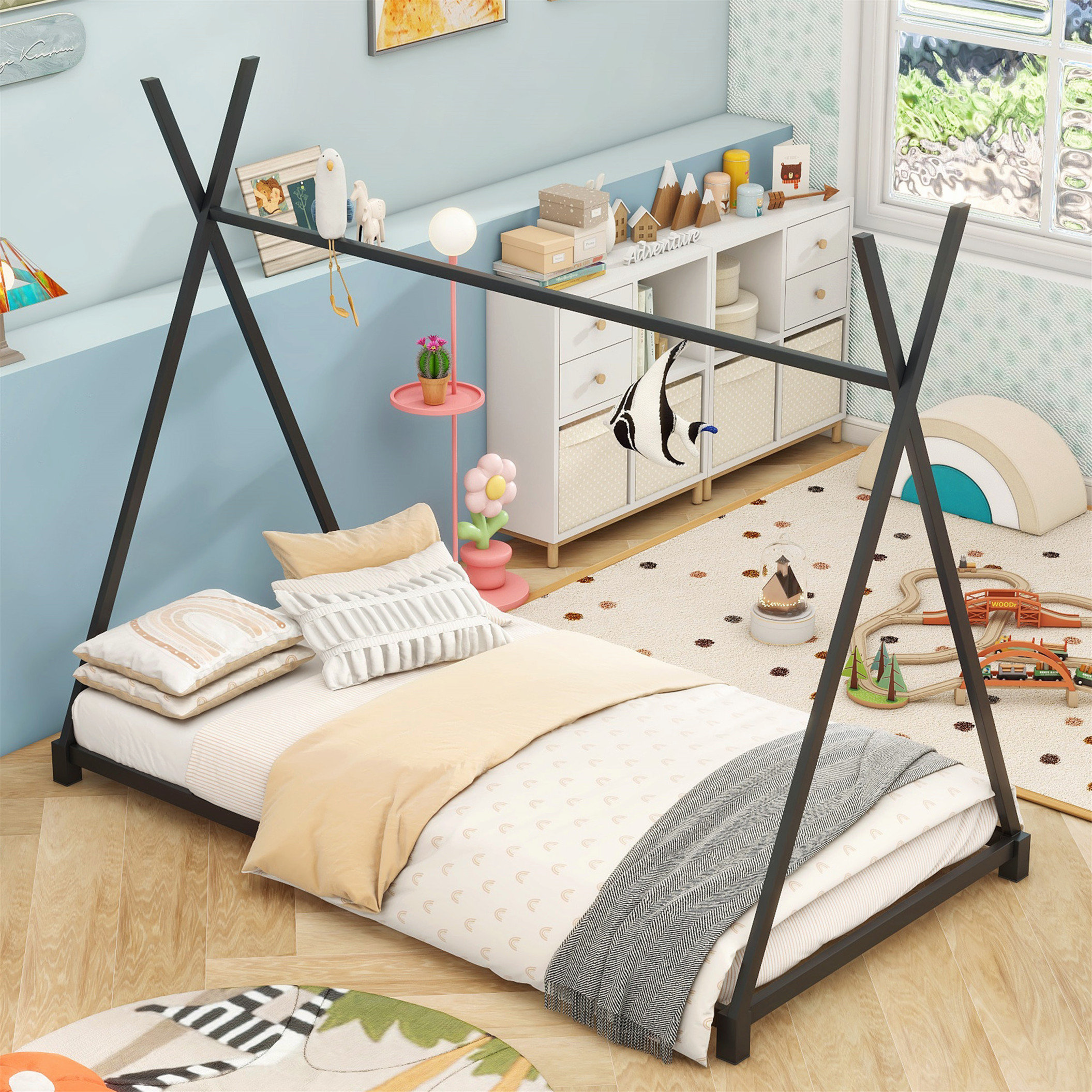 Dakota Fields Sturdy Metal Platform Twin Bed with Special Triangle ...
