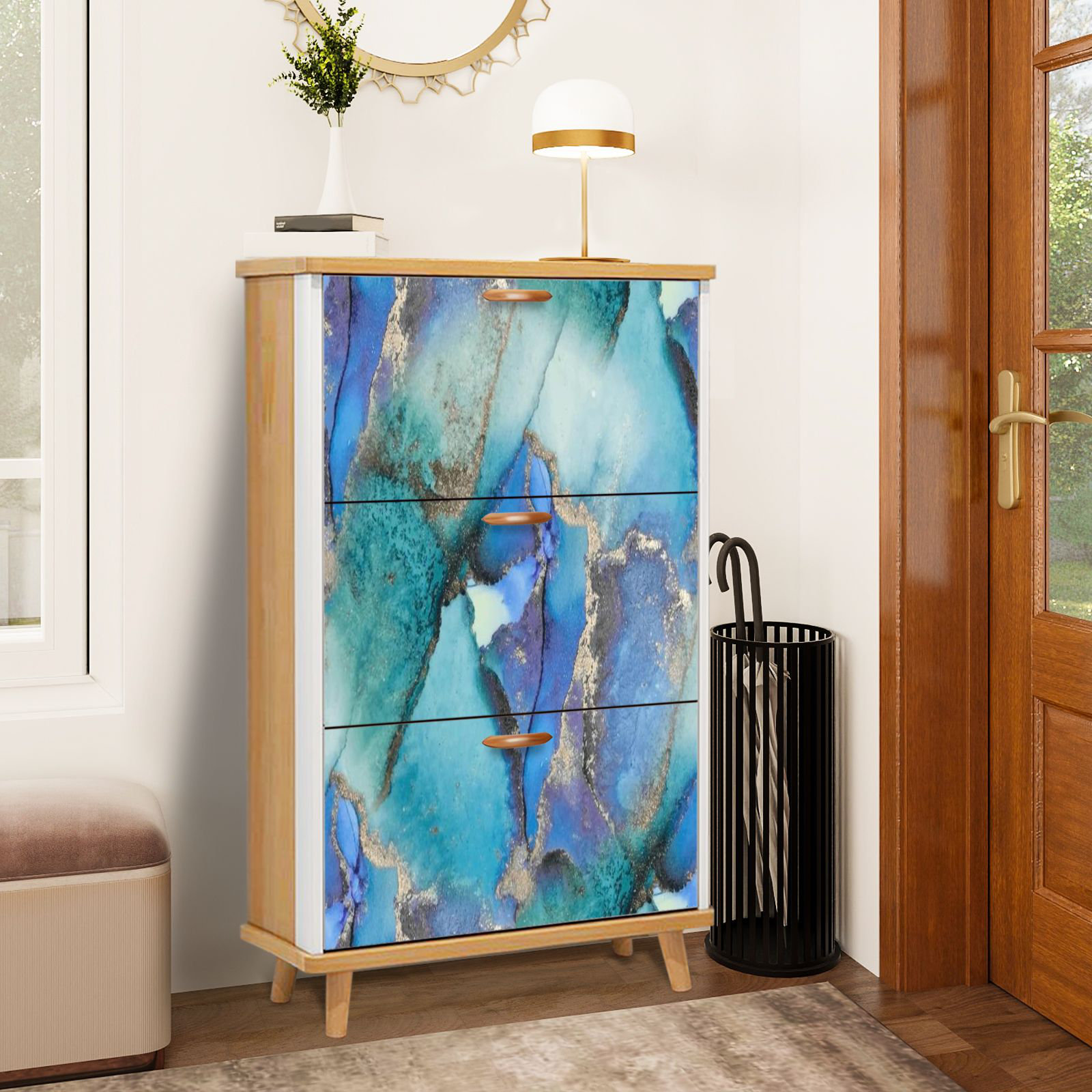 George Oliver Shoe Storage Cabinet with 3 Flip Drawers for Marble Foil ...