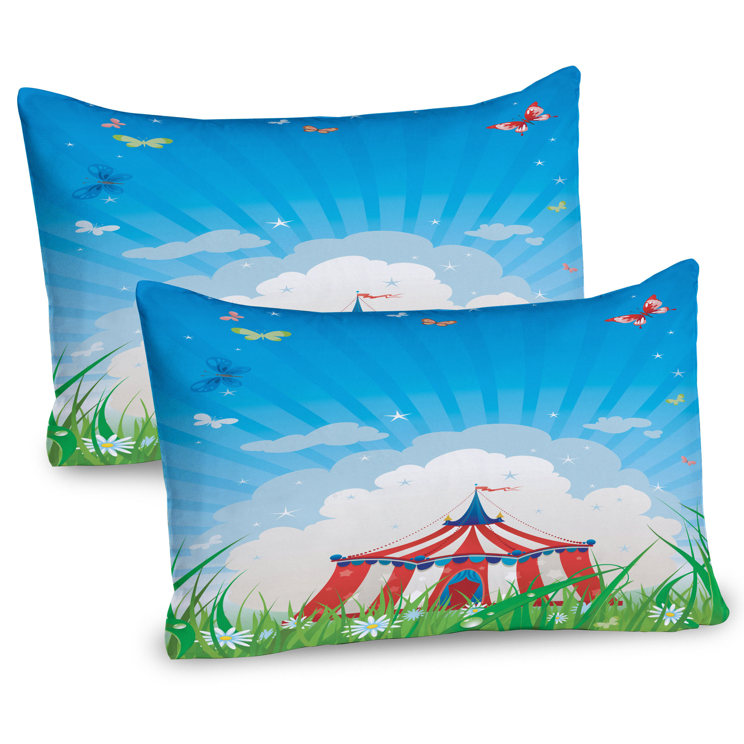 Ambesonne Retro Pillow Sham 2 Pack Circus Tent with Clouds Red Green ...