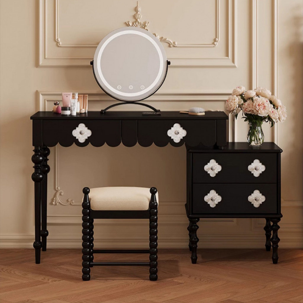 Orren Ellis French Vintage Black Makeup Table Dresser | Wayfair