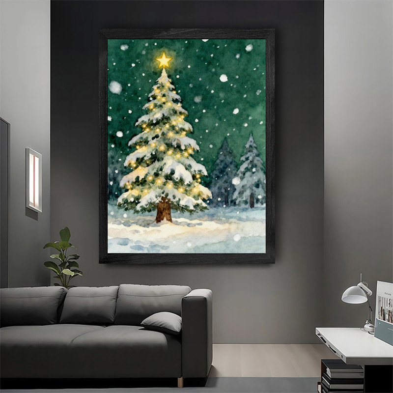The Holiday Aisle® Black Framed Watercolor Christmas Tree Snowy Forest ...