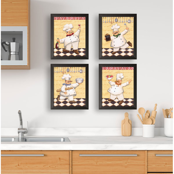 Fleur De Lis Living 'Happy French Chef Kitchen' 4 Piece Framed Graphic ...