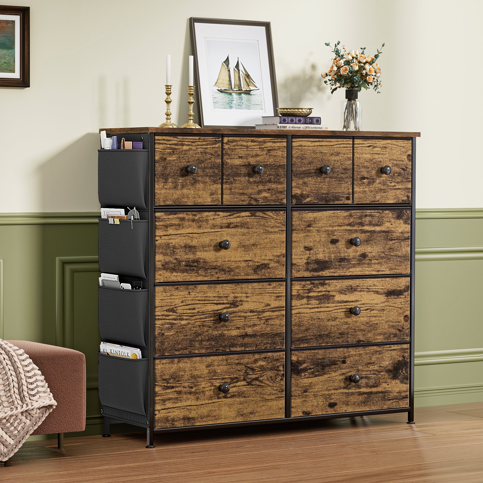 Ebern Designs Ojaswi 10 Dressers, Wooden Dresser, Chest of Drawers with Fabric & Reviews | Wayfair