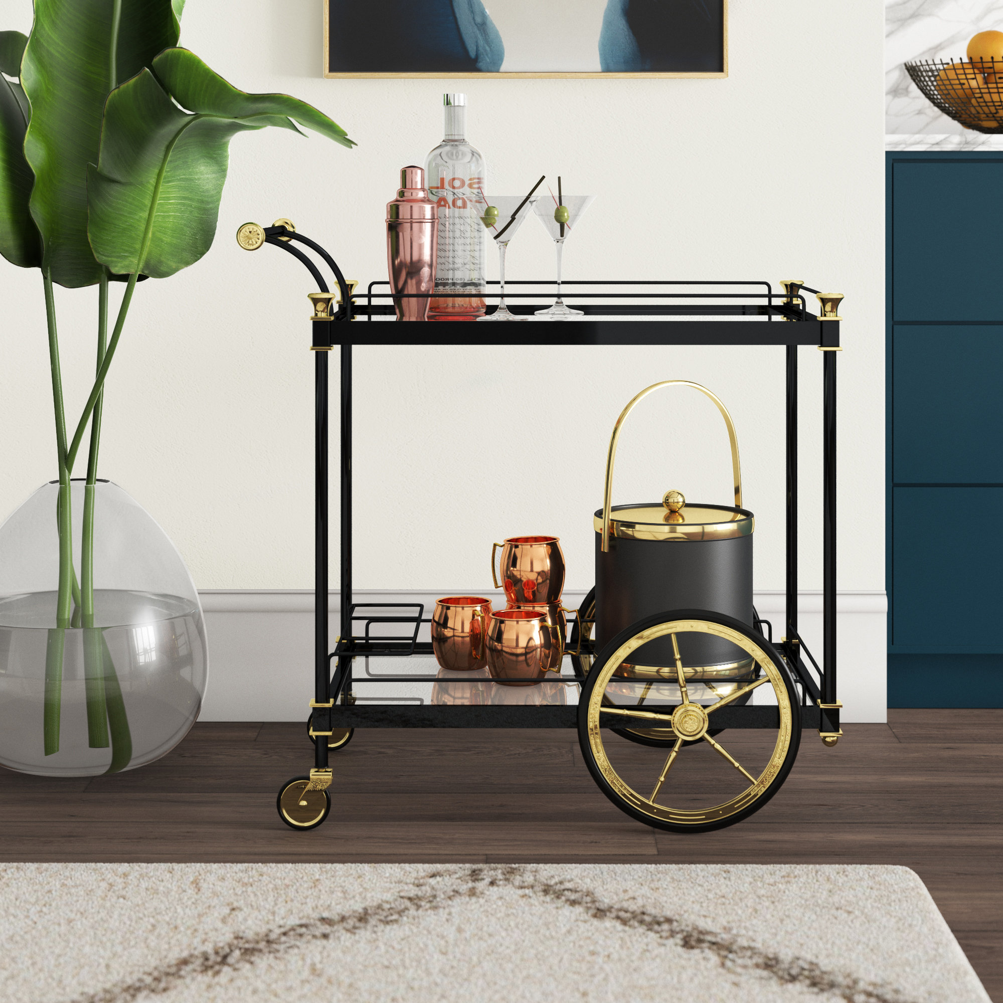 Willa Arlo™ Interiors Cyrus Rectangular Bar Cart with Compartments ...