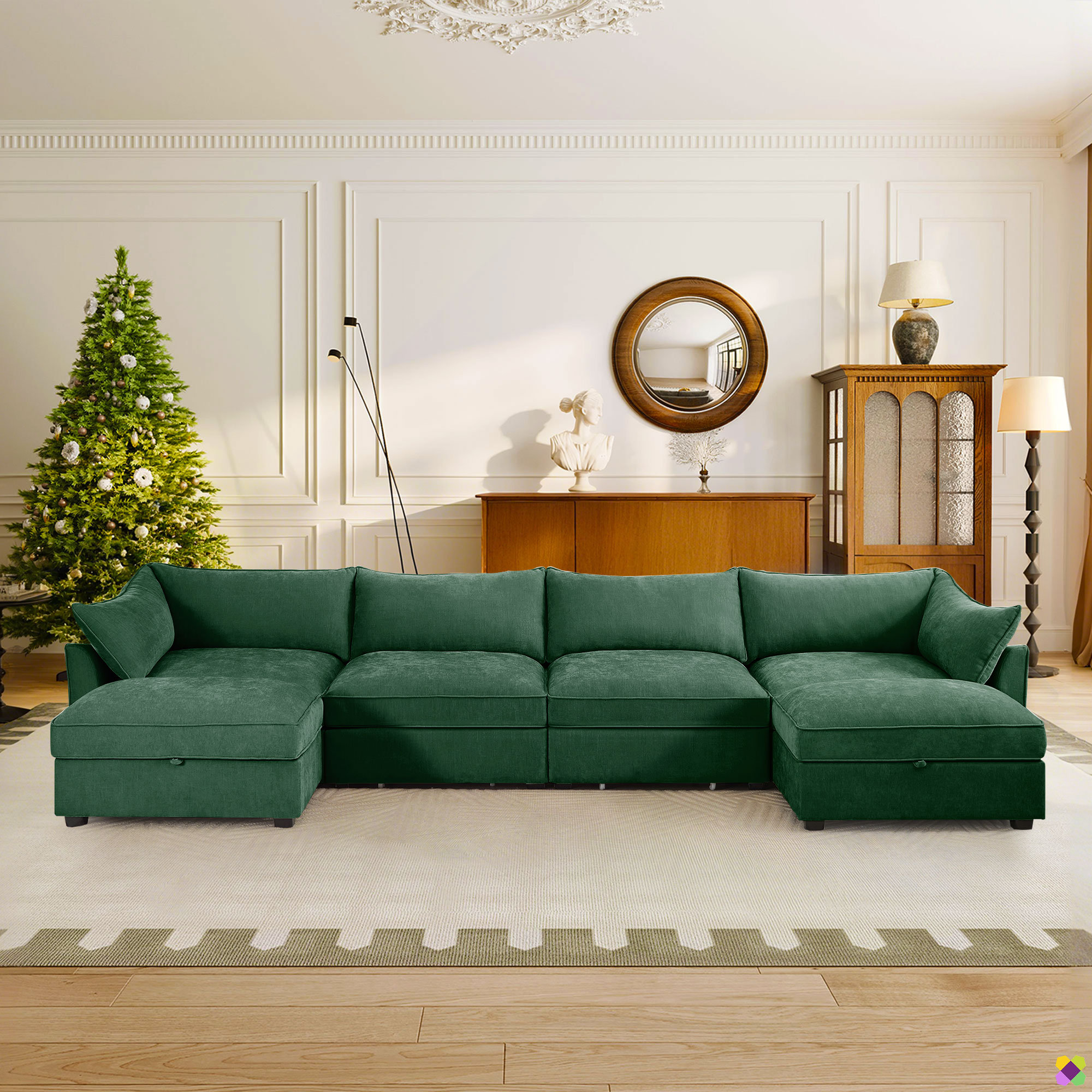 Ebern Designs Eleen 6-piece 146.4"W Modular Sectional, Seat Underneath ...