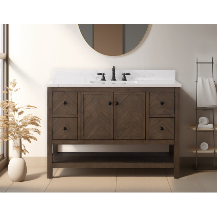 Latitude Run® 48" Herringbone Design Single Bathroom Vanity with Quartz ...