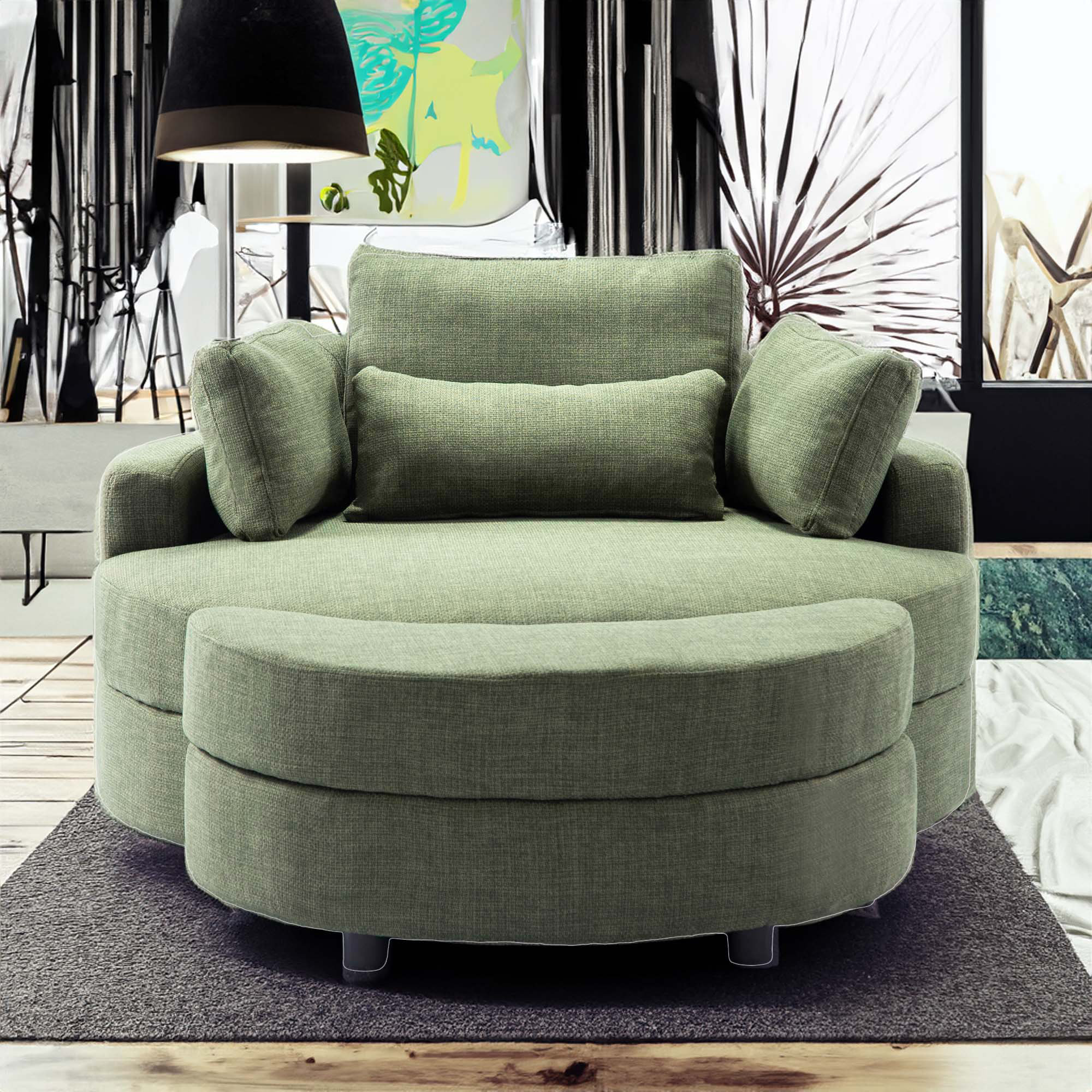 Latitude Run® Large round chair with storage linen fabric for living ...