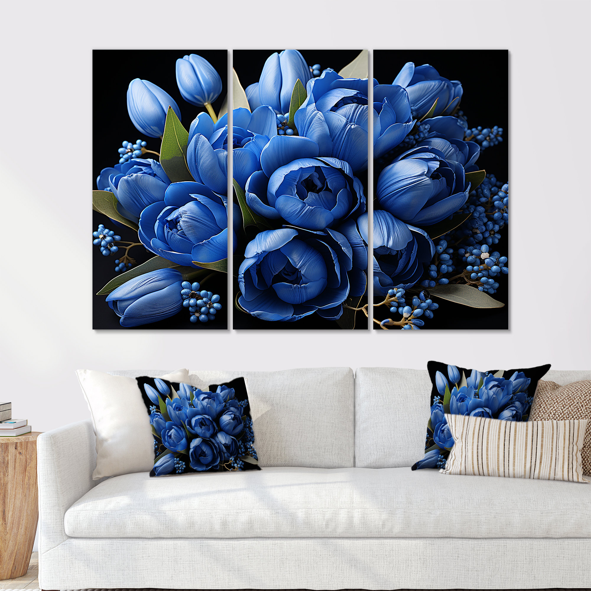 Lark Manor™ Azure Blue Tulips Bloom - Tulips Wall Art Living Room Set ...