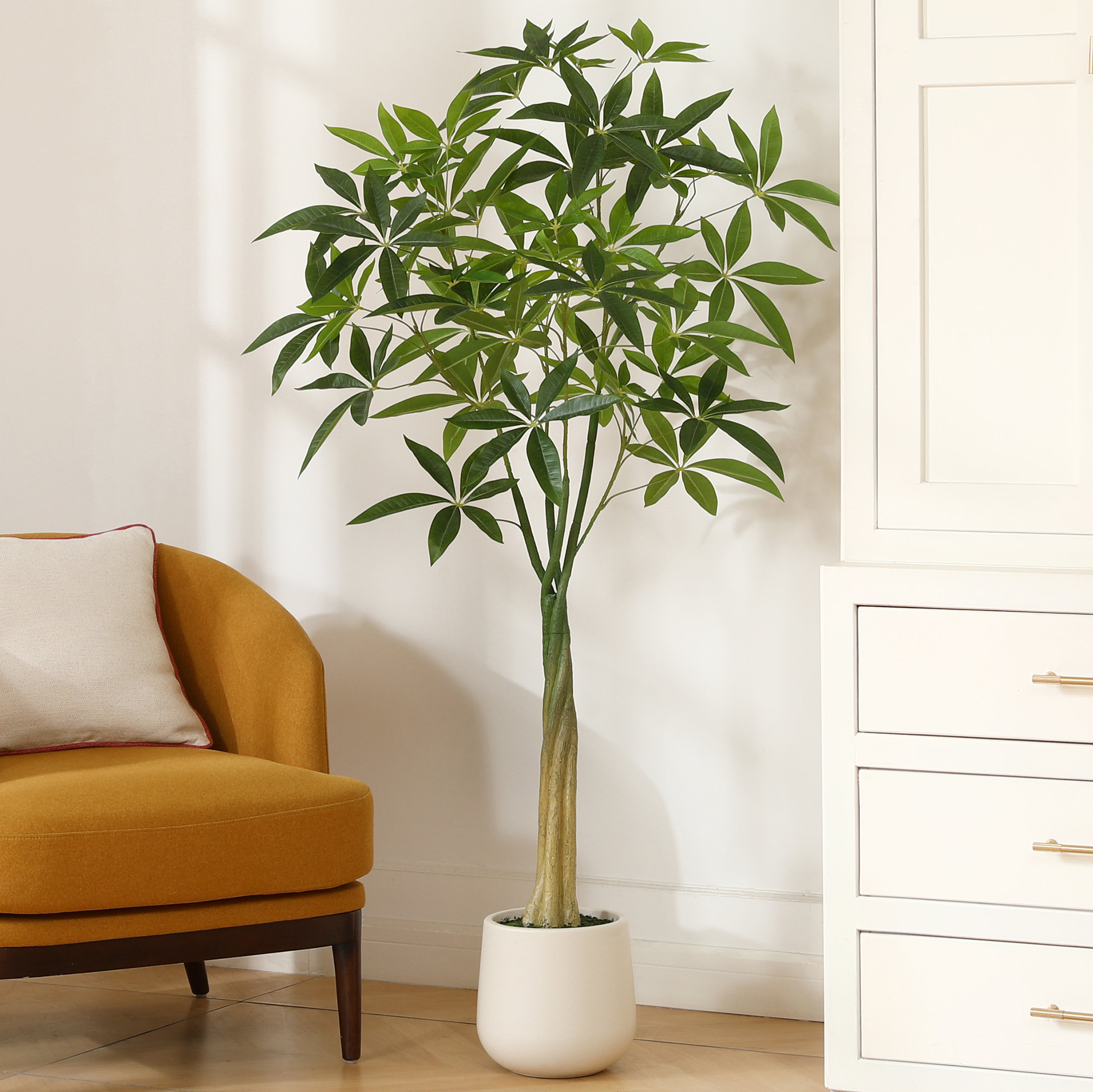 Primrue Adcock Artificial Ficus Tree with Round White Planter, Pre ...