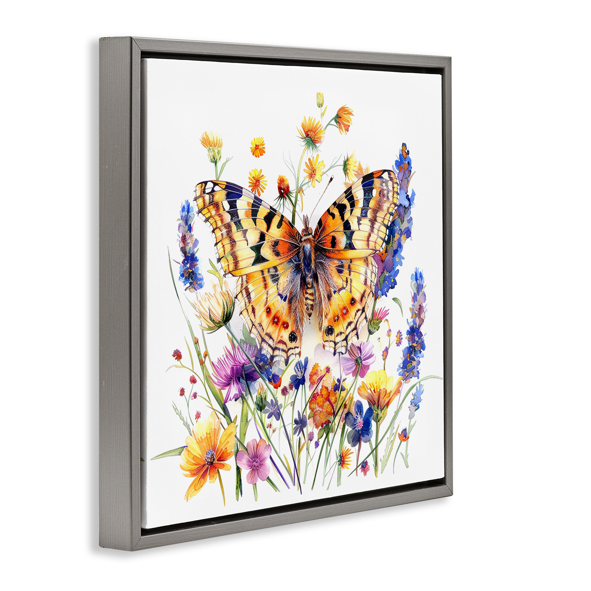 August Grove® Garden Flowers & Butterfly Framed Floater Canvas Wall Art ...