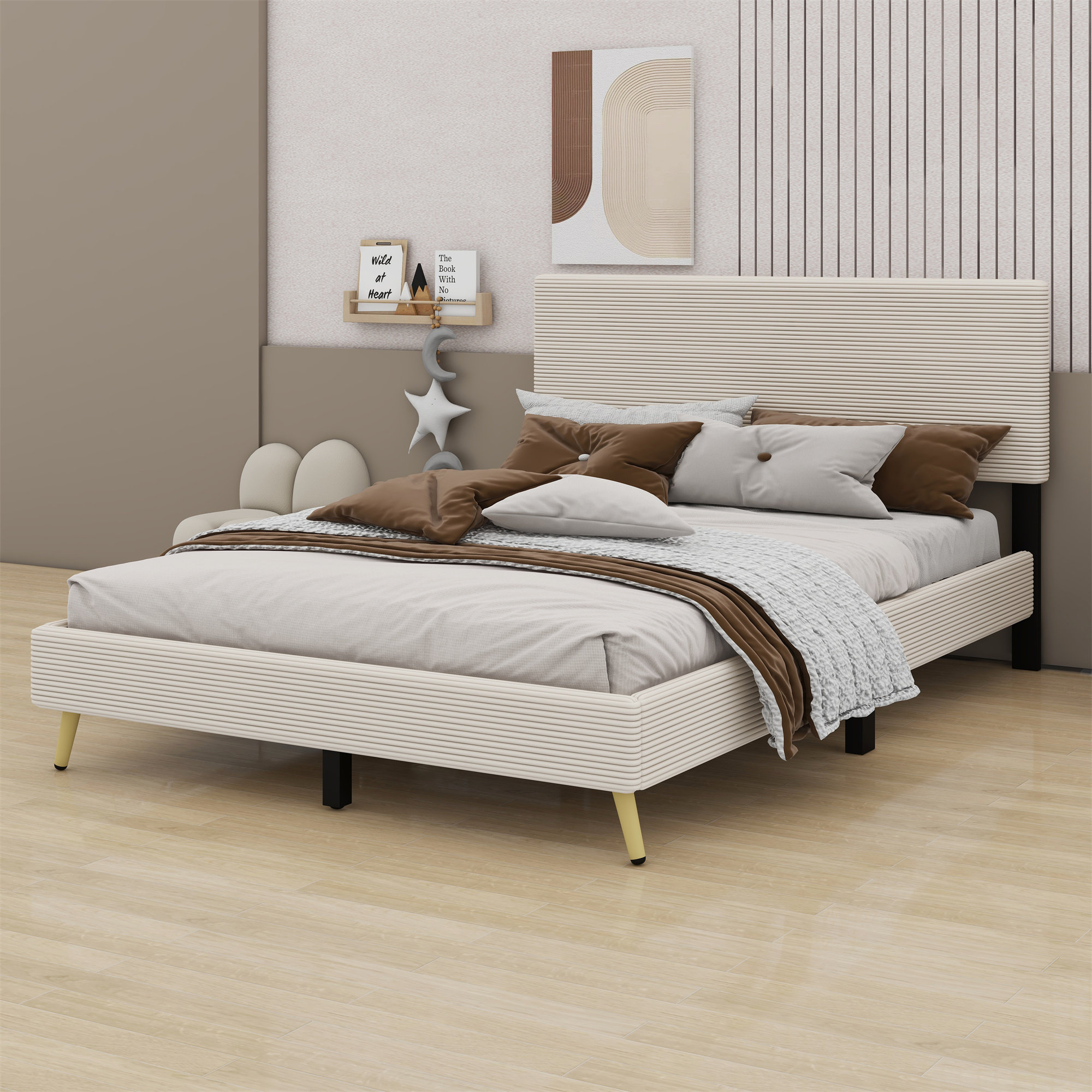 Mercer41 Upholstered Platform Bed With Horizontal Stripe Headboard ...