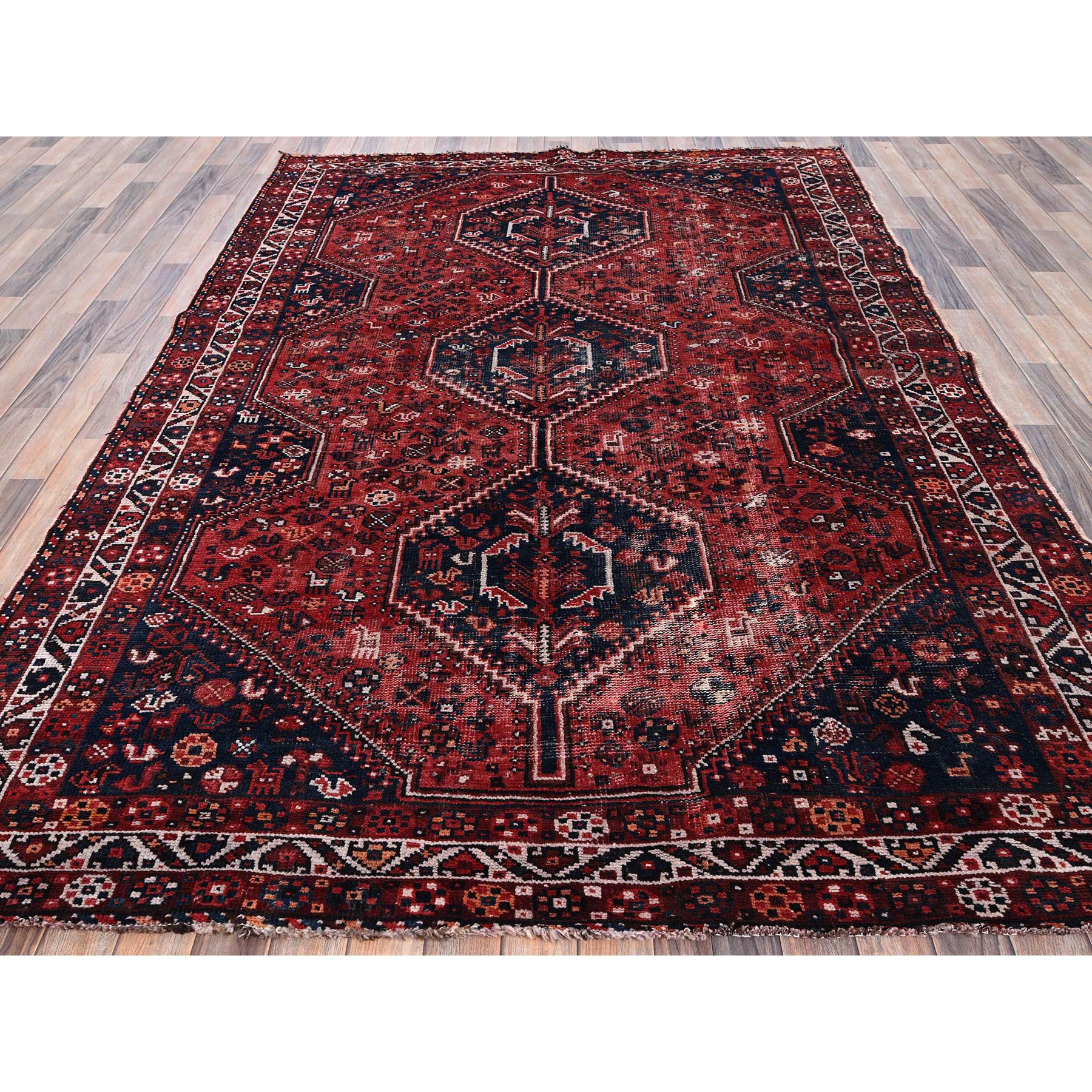 Bloomsbury Market 6'4"x9' Carmine Red, Vintage Persian Shiraz with ...