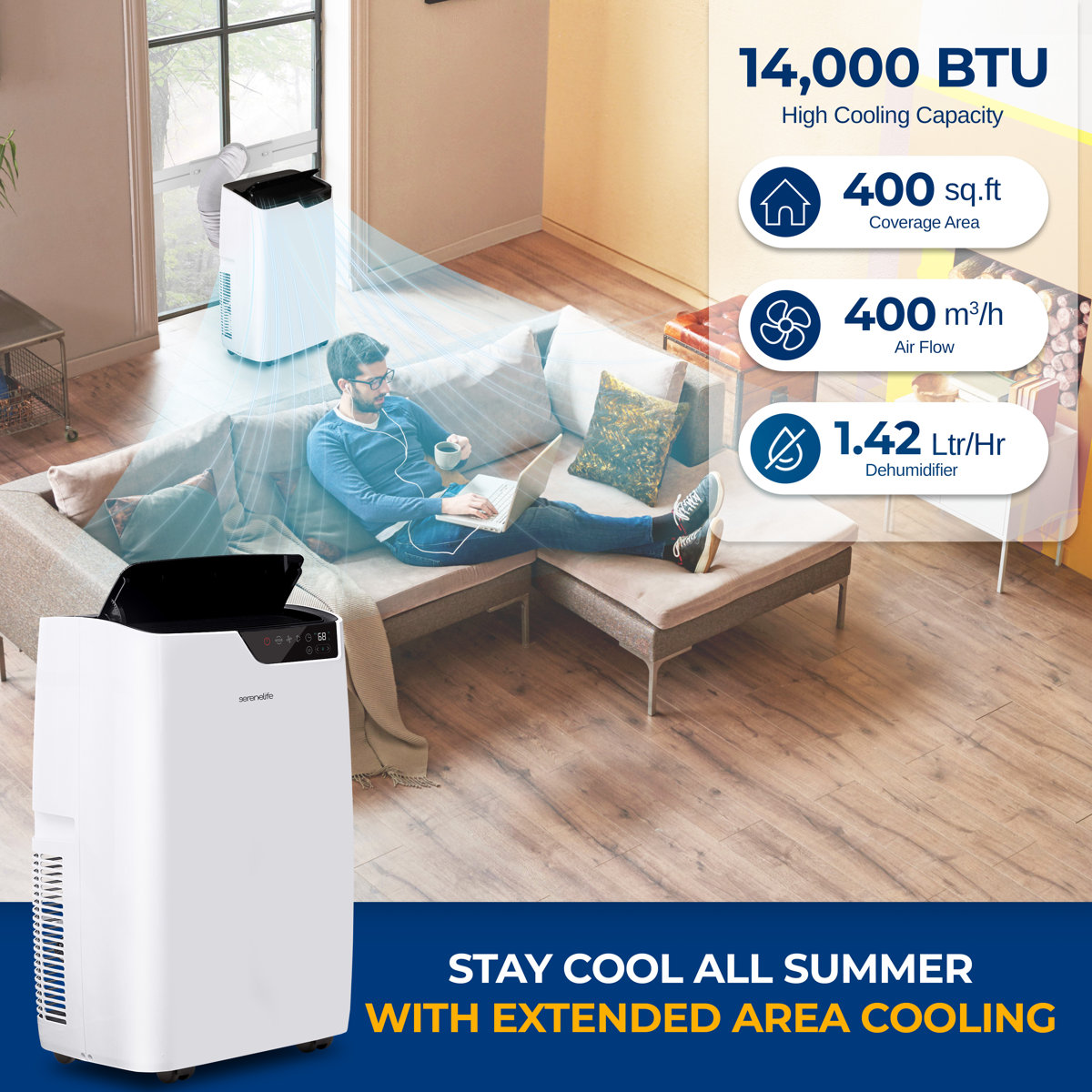 SereneLife Single Duct Portable Air Conditioner - 14000 BTU Cooling ...