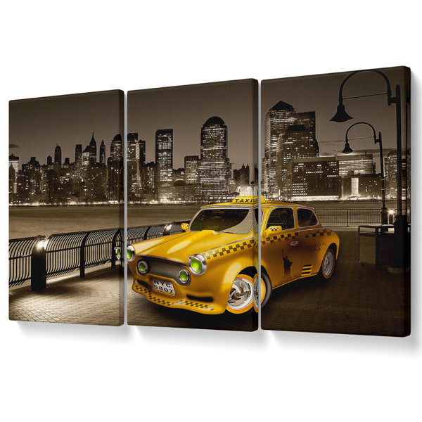 Ebern Designs Retro Taxi NYC - 3 Piece Wrapped Canvas Art Prints ...