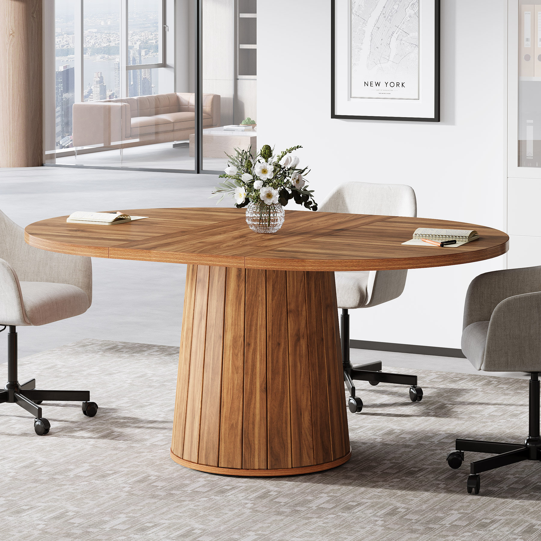 Millwood Pines 55" Oval Conference Meeting Table With Wood Base For 6 ...